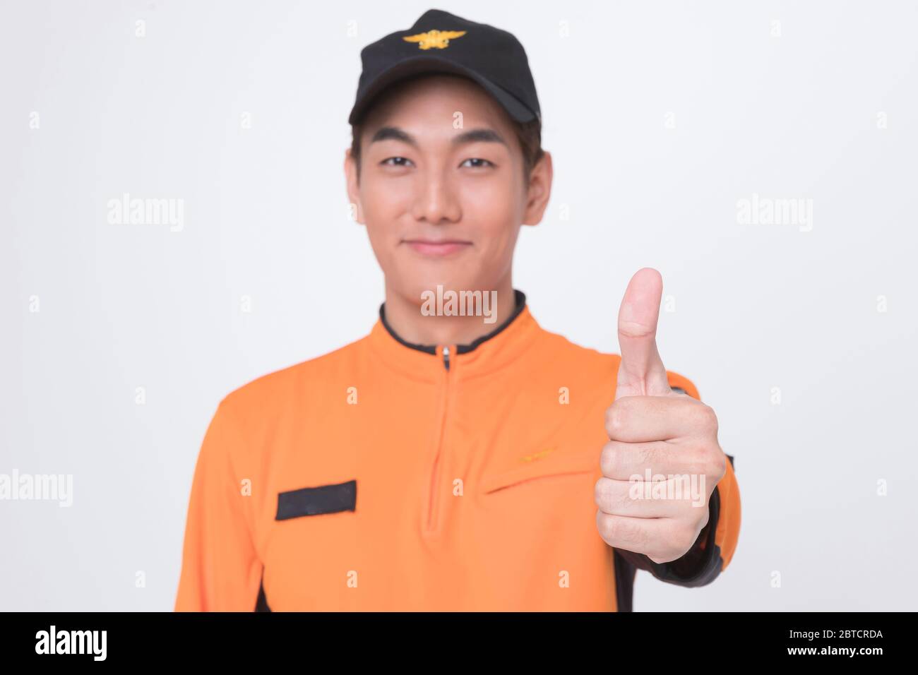 Asian male and female firefighter portrait, young smiling fireman in ...