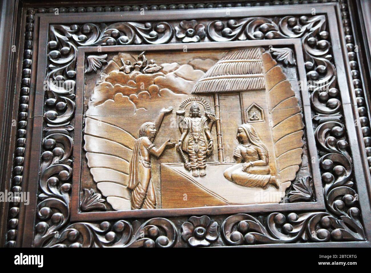 Wooden curving of Hindu Indian God at temple, Traditional woodcarving ...