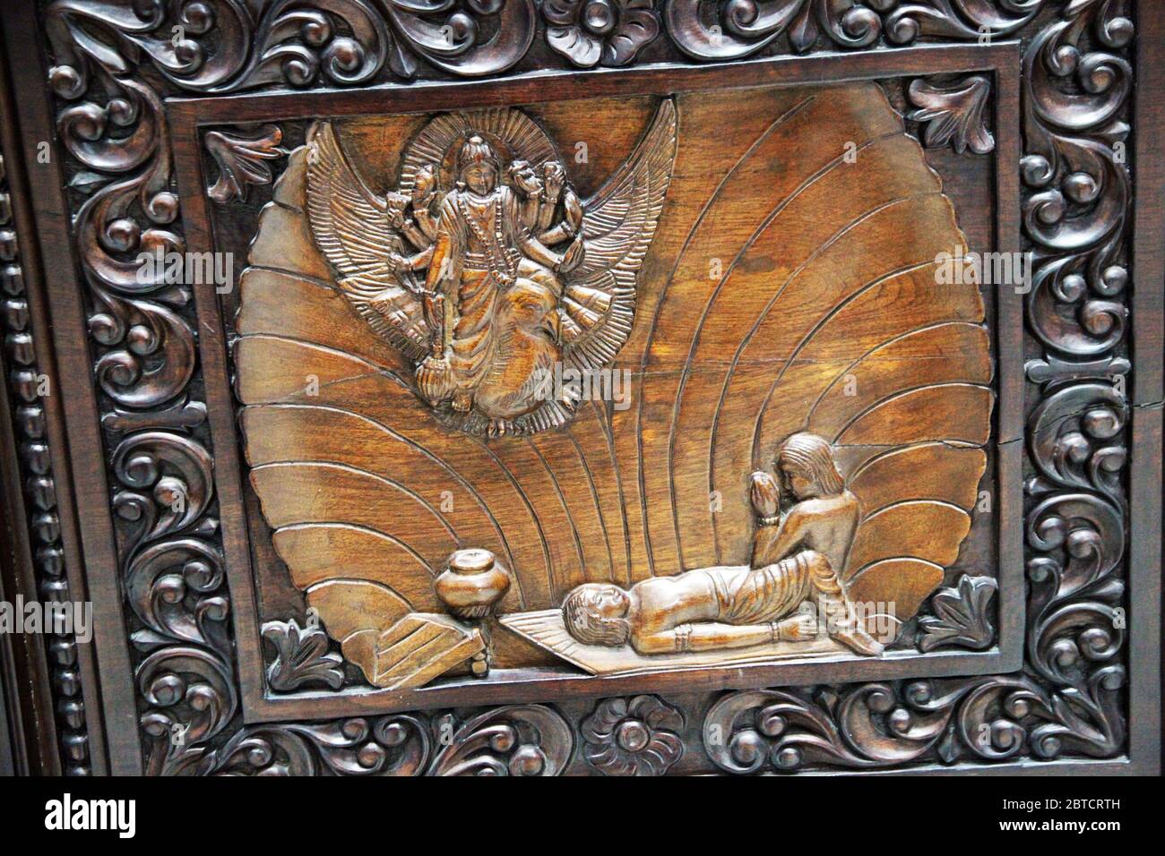 Wooden curving of Hindu Indian God at temple, Traditional woodcarving ...