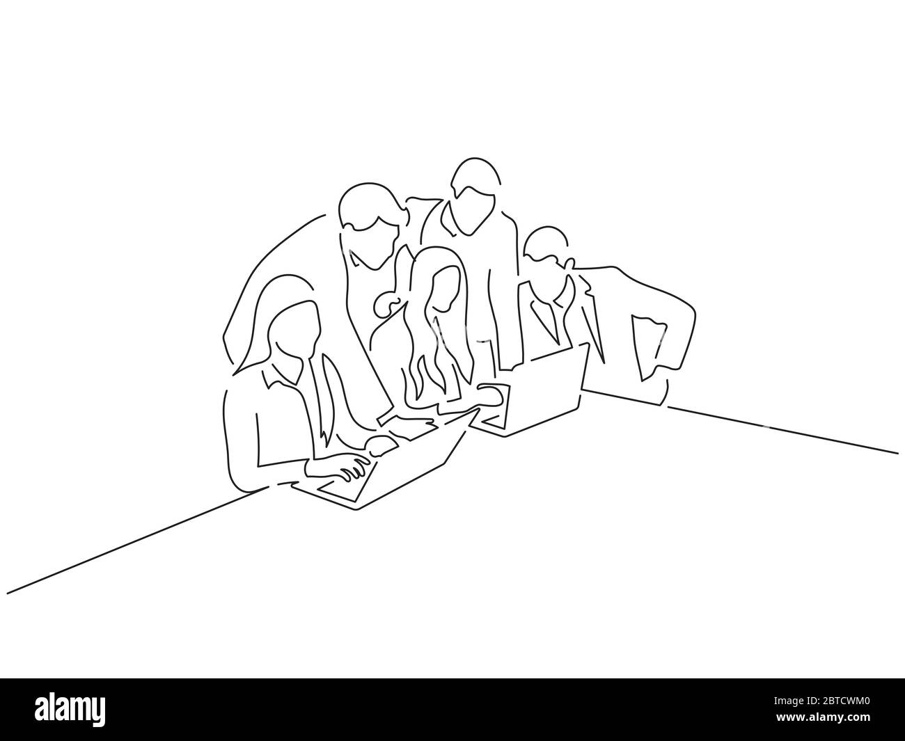 Teamwork line drawing, vector illustration design Stock Vector Image ...