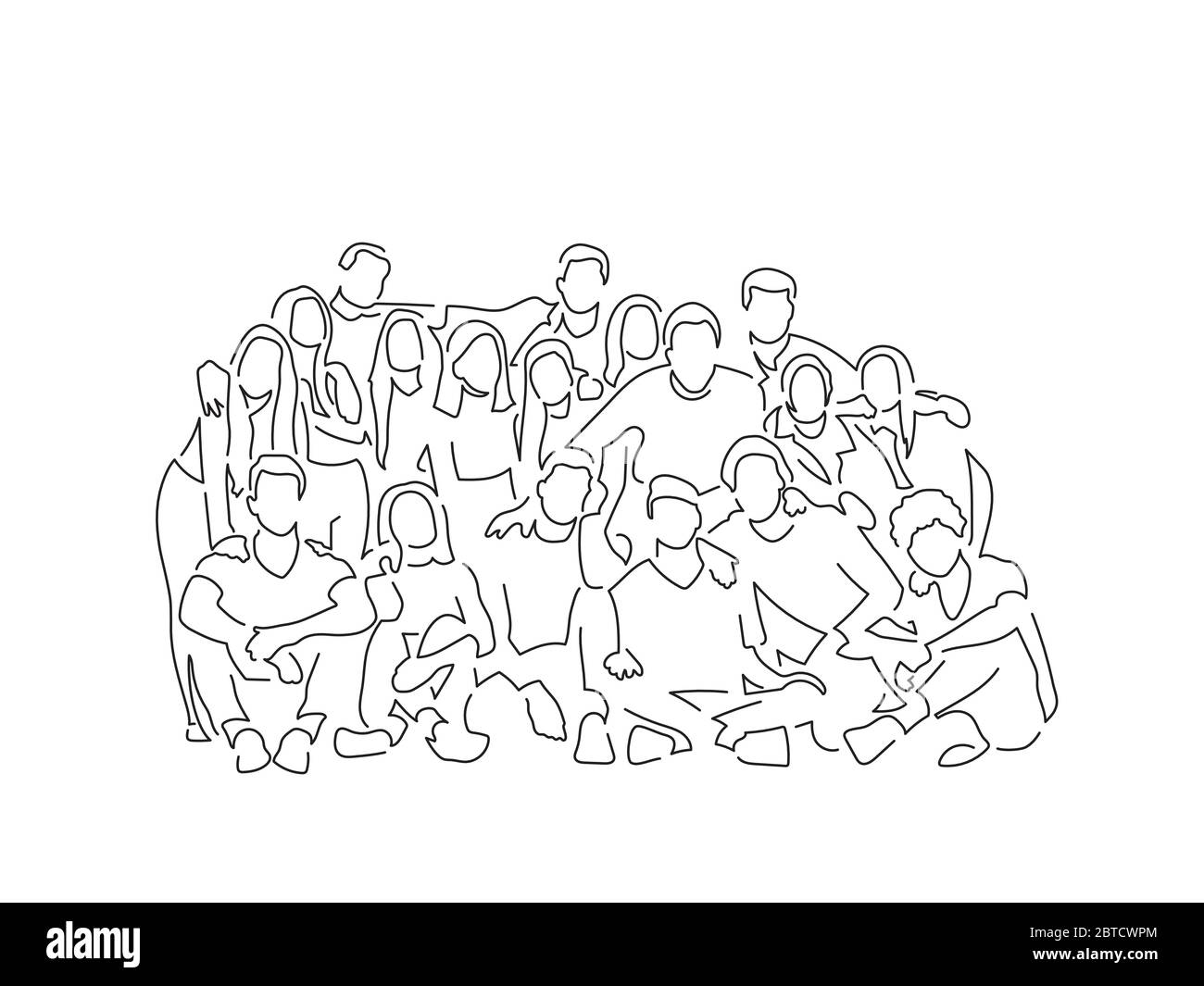Group of friends line drawing, vector illustration design Stock Vector ...