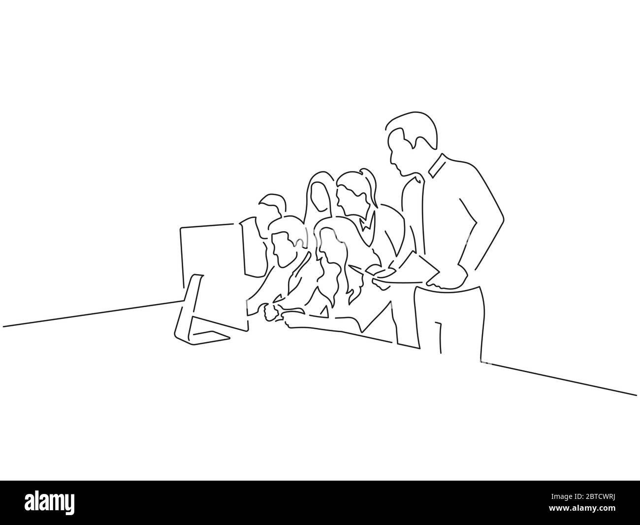 Teamwork line drawing, vector illustration design Stock Vector Image ...