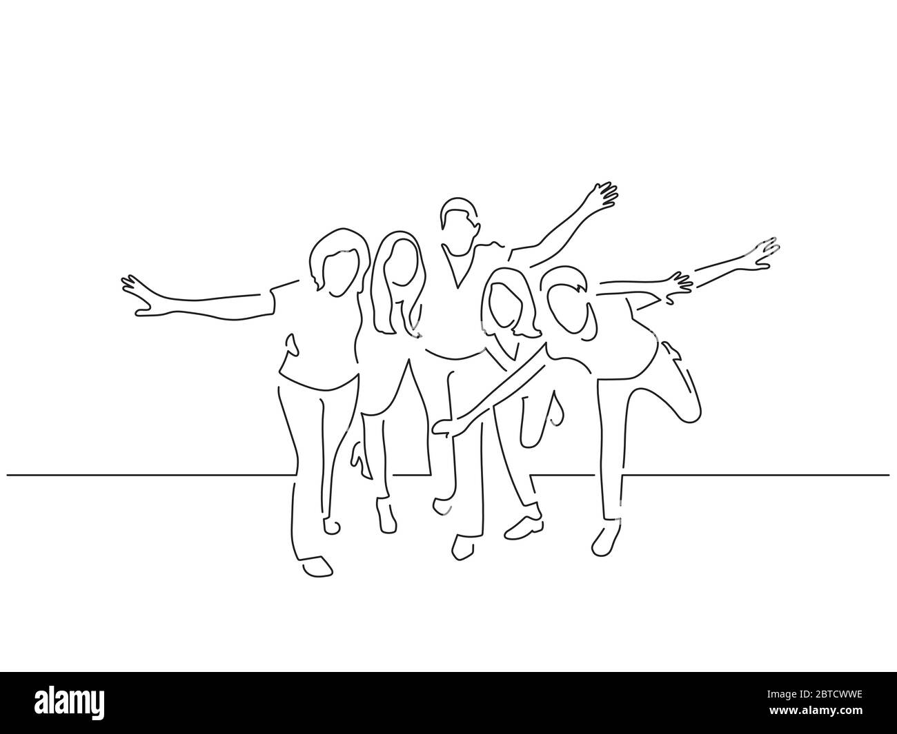 Group of friends line drawing, vector illustration design Stock Vector ...
