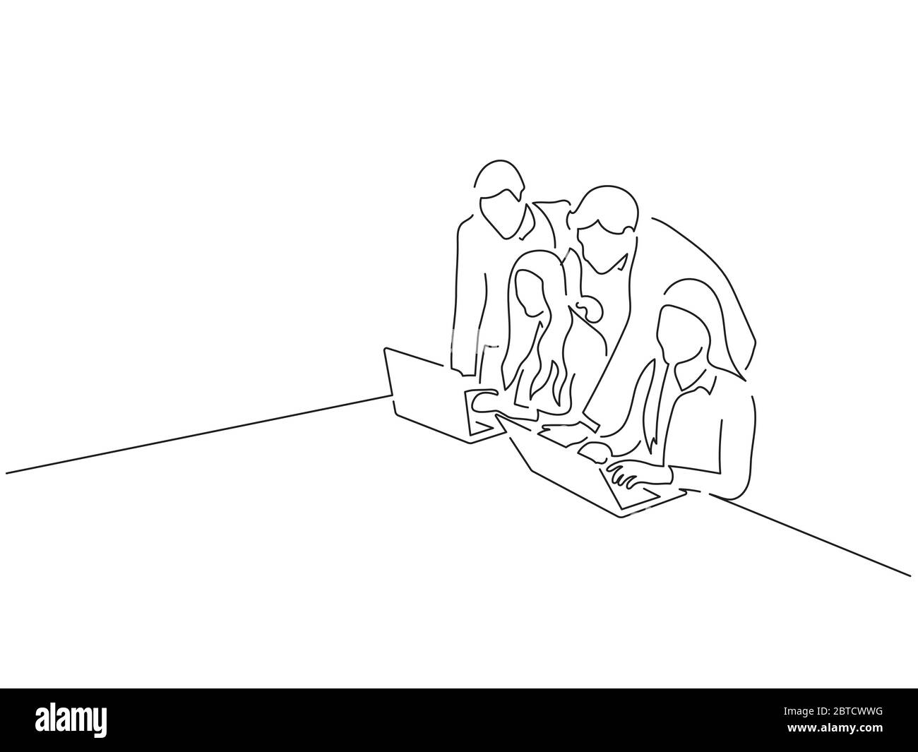 Teamwork line drawing, vector illustration design Stock Vector Image ...