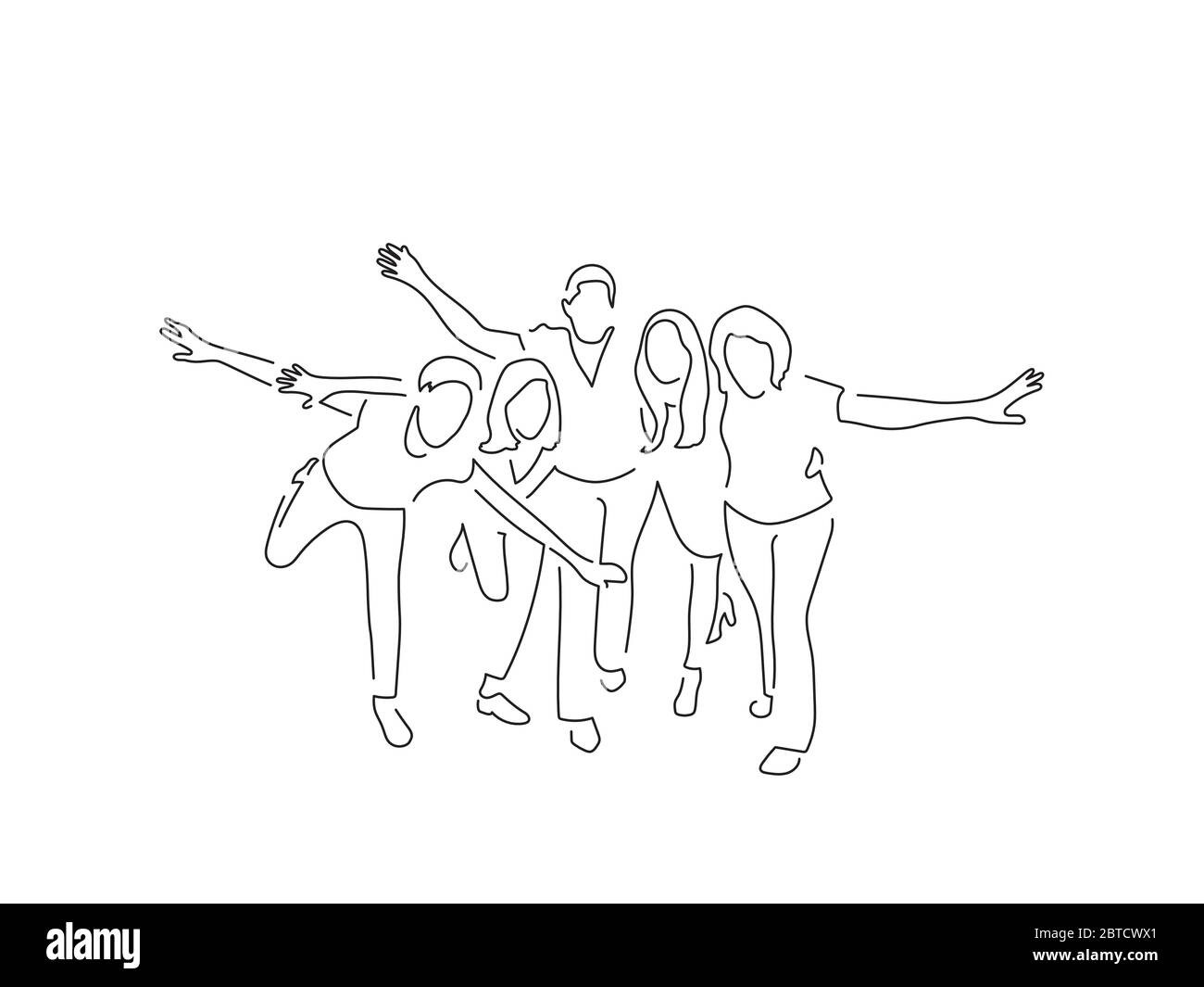 Group of friends line drawing, vector illustration design Stock Vector ...