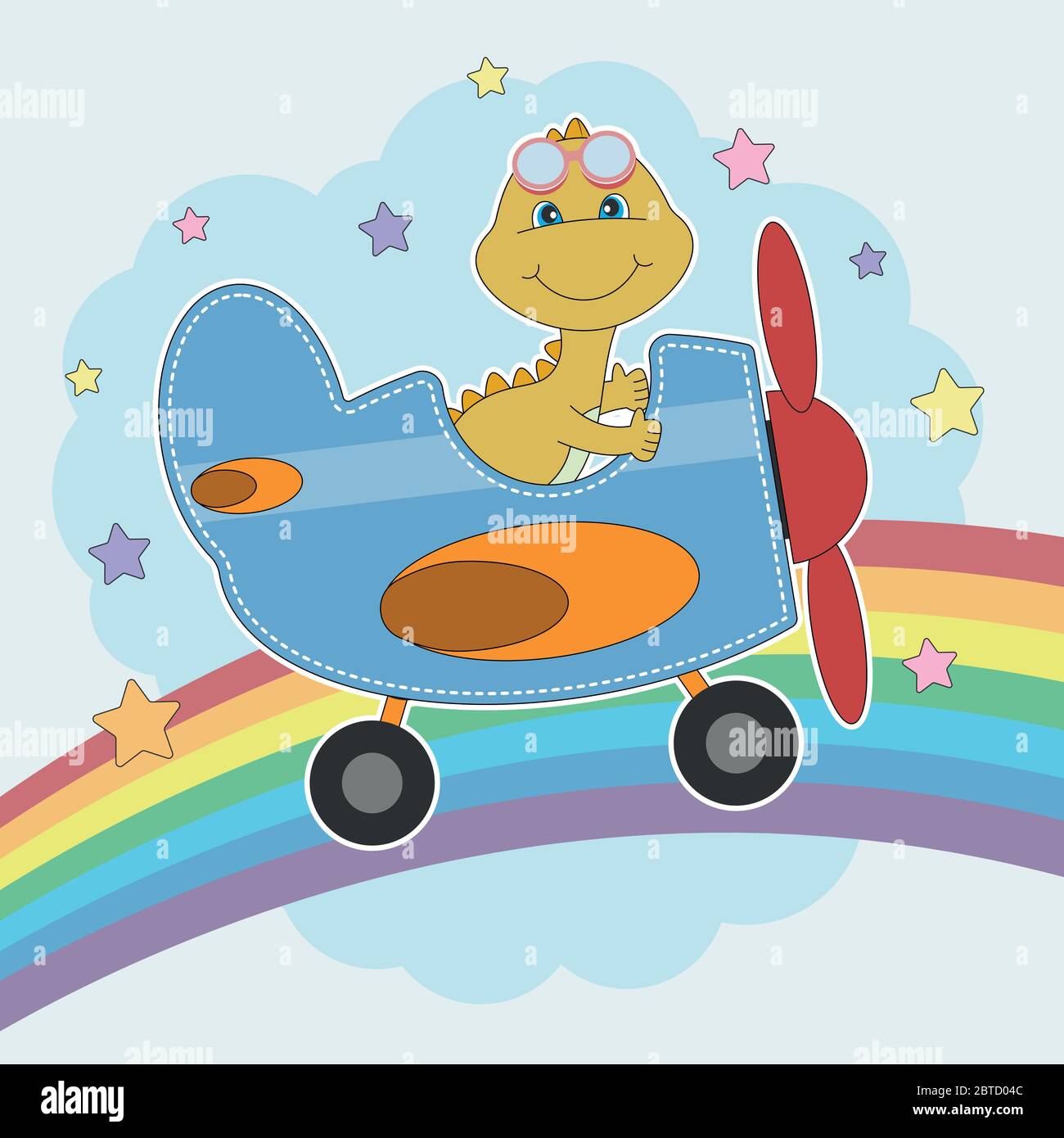 Cute cartoon dinosaur pilot flying on airplane Stock Vector Image & Art ...