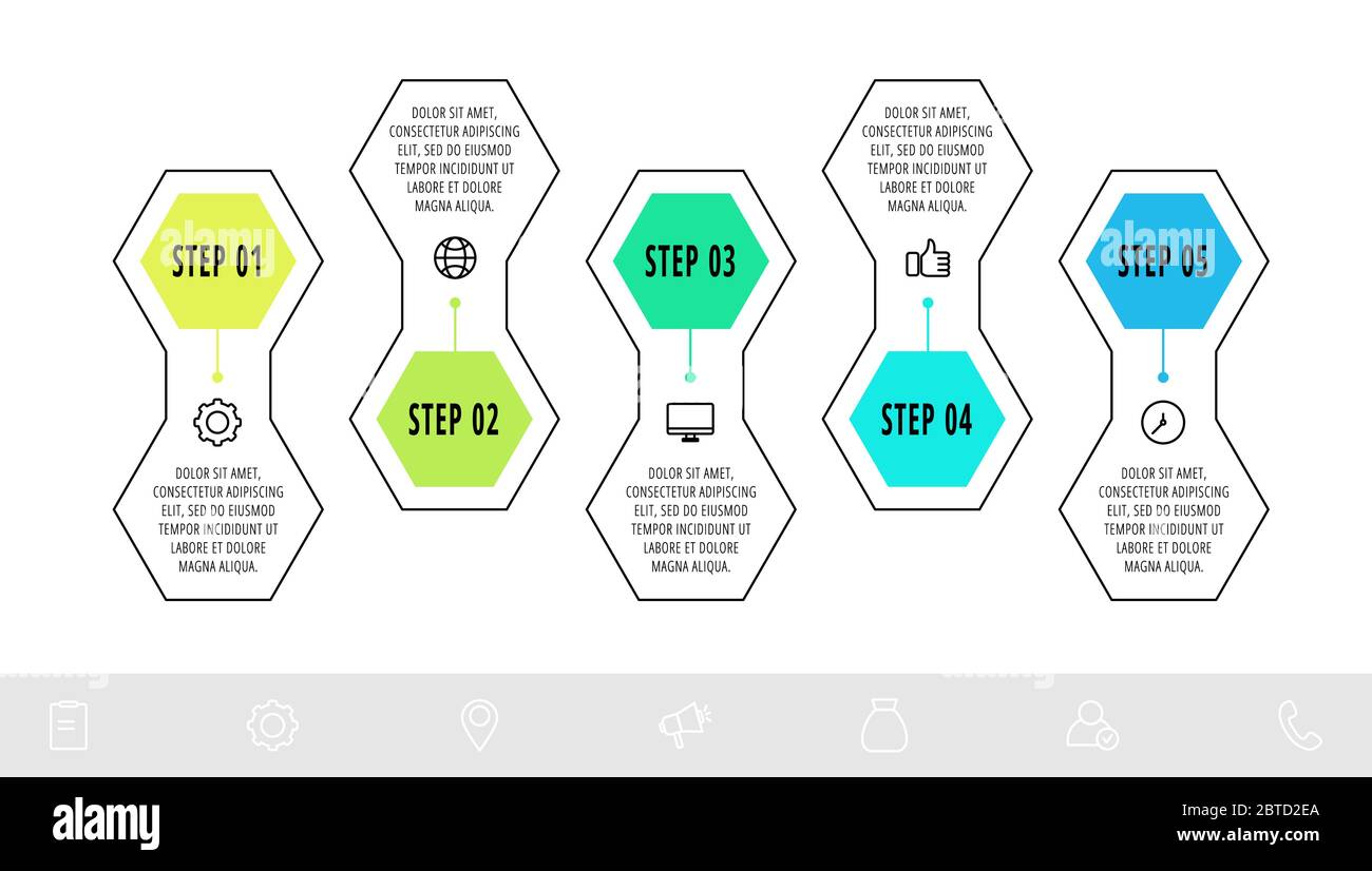 Hexagon infographic design template with 5 options and icons. Vector ...