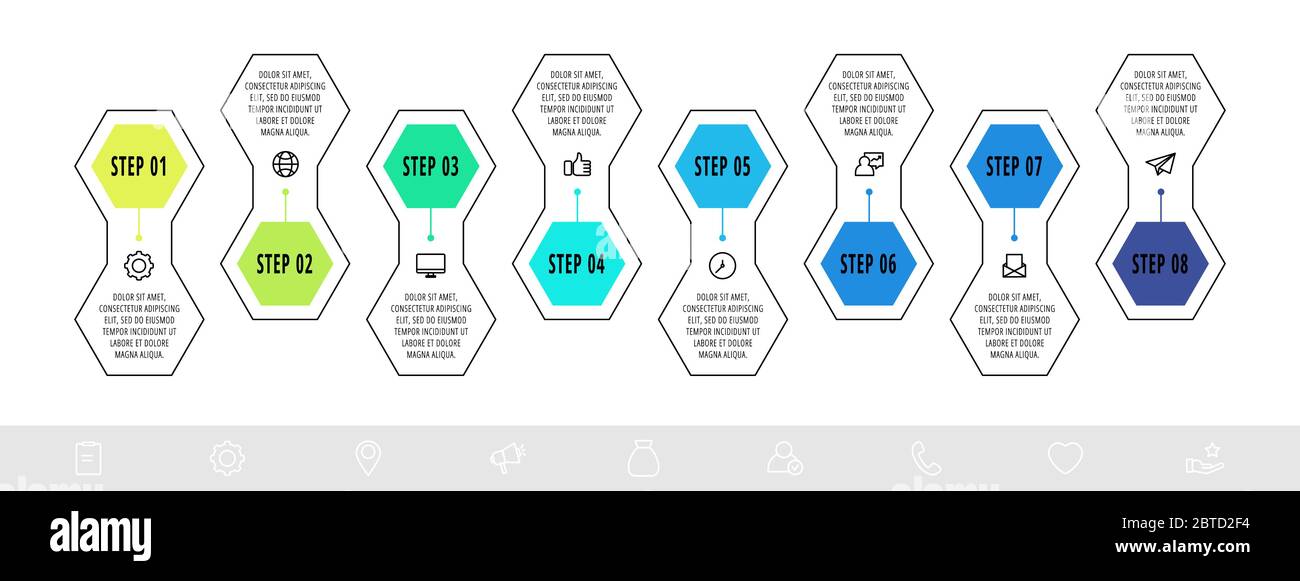 Hexagon infographic design template with 8 options and arrows. Vector ...