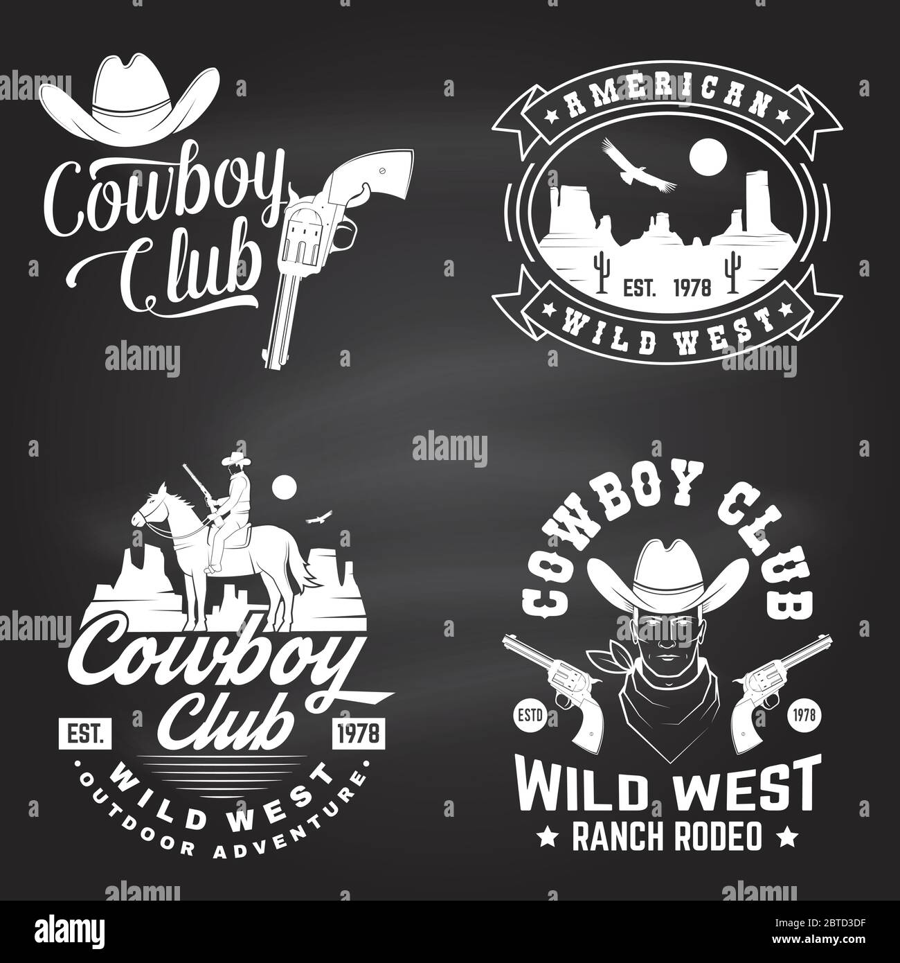 Set of cowboy club badge on chalkboard. Wild west. Vector. Concept for ...
