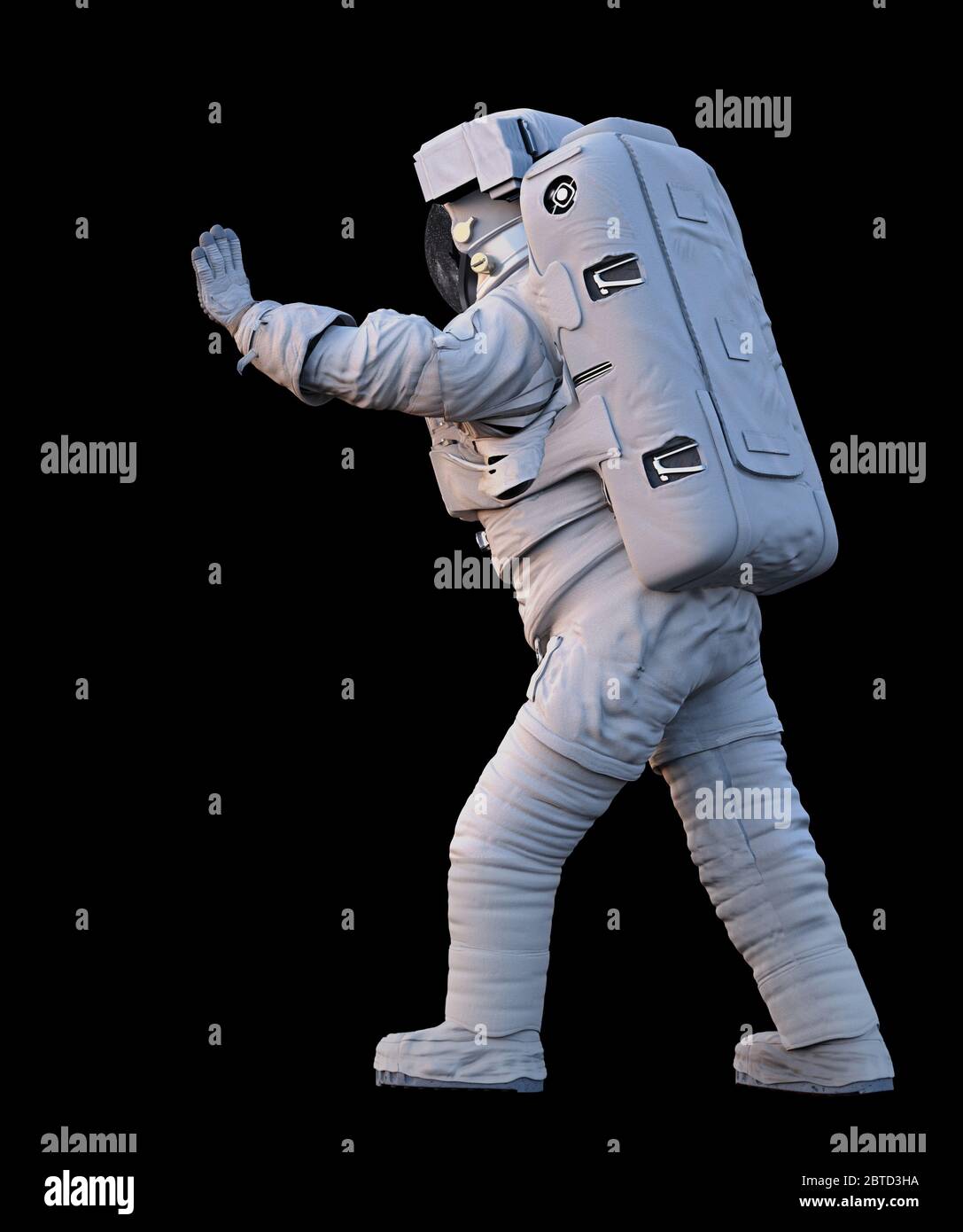astronaut pushing an empty space isolated on black background Stock ...