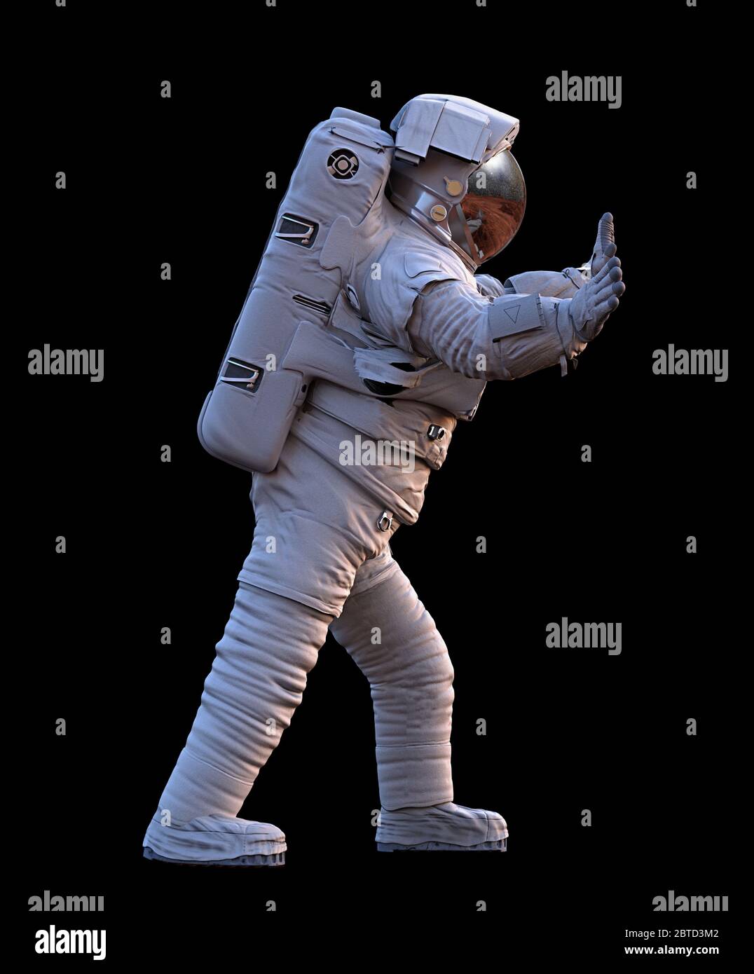 astronaut pushing an empty space isolated on black background Stock ...