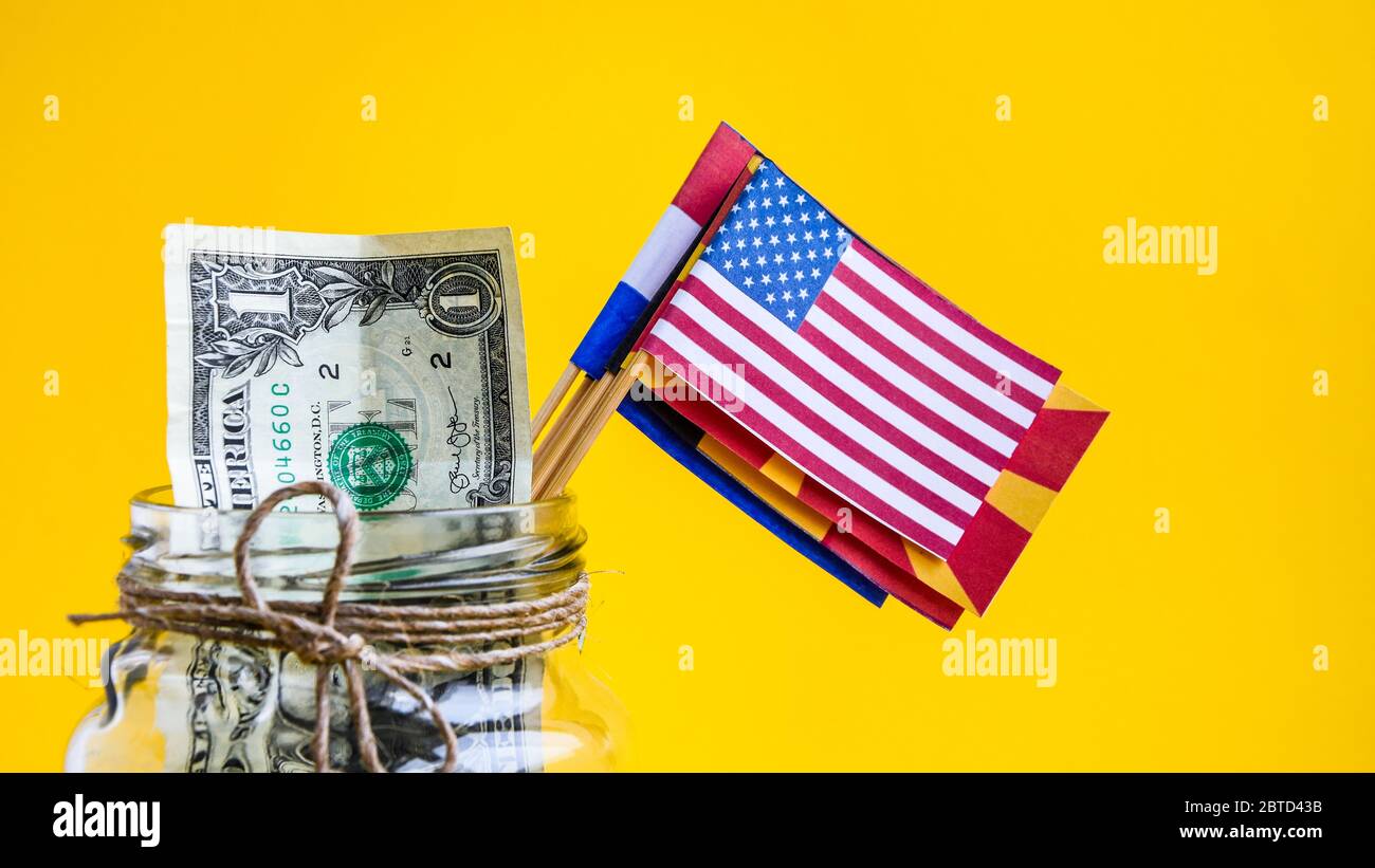 US dollars with world countries flags, travel concept, world money ...