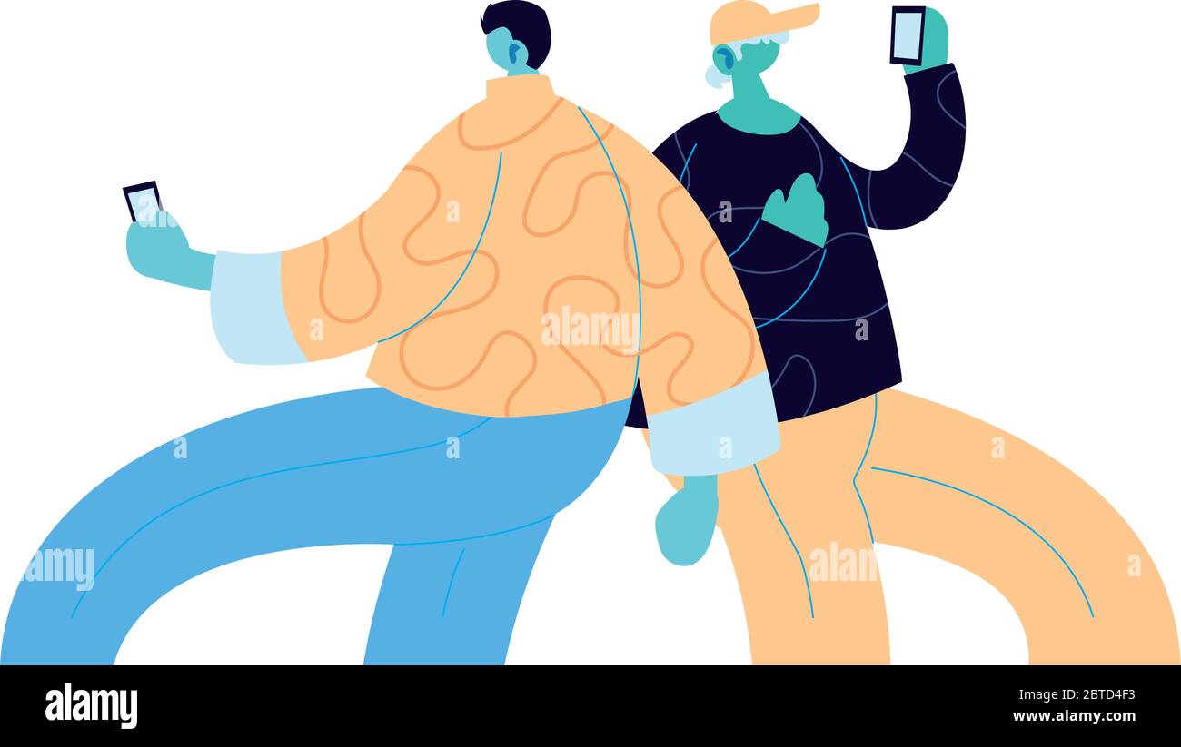 Men cartoons with smartphones chatting design, Message chat and ...