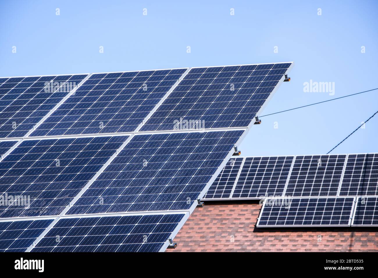 solar panels, Close up shot of a solar panel array with blue sky, Solar ...