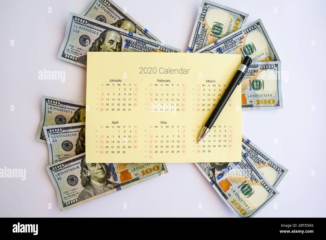 Financial Planning, calendar 2020 with pen and us 100 dollar, Money on ...