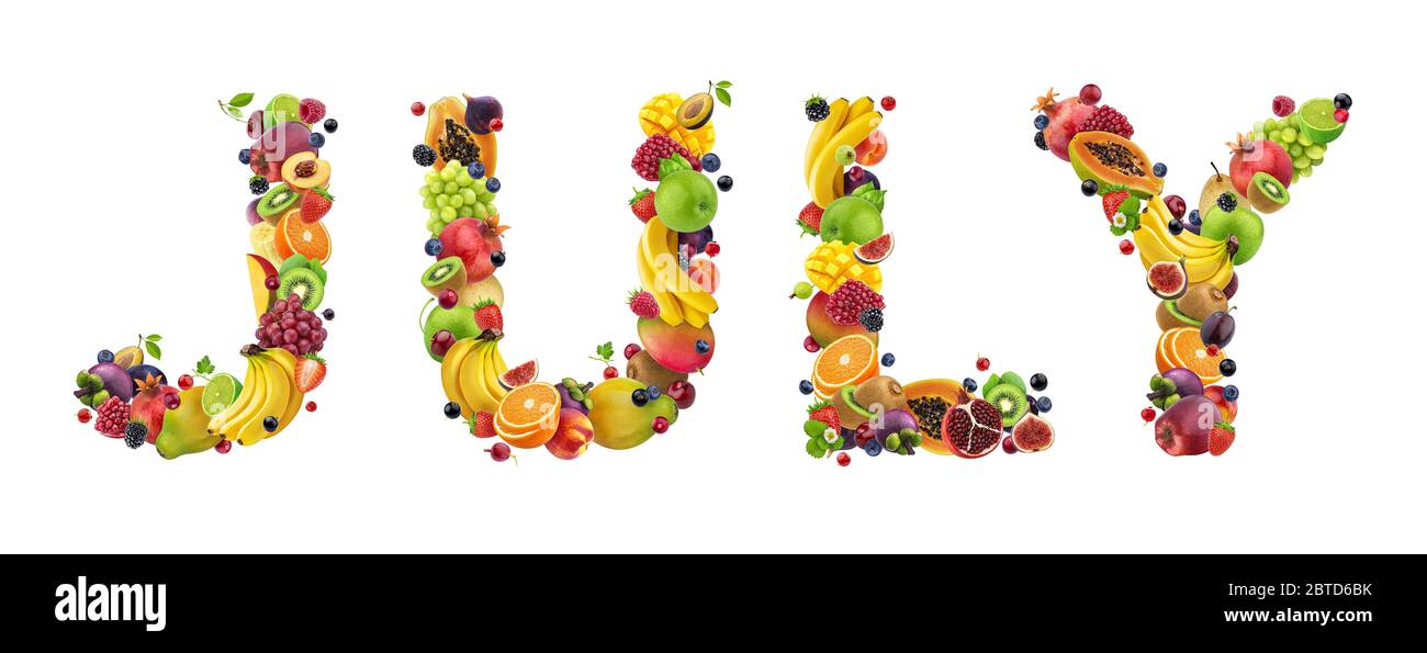 July word made of different fruits and berries Stock Photo - Alamy