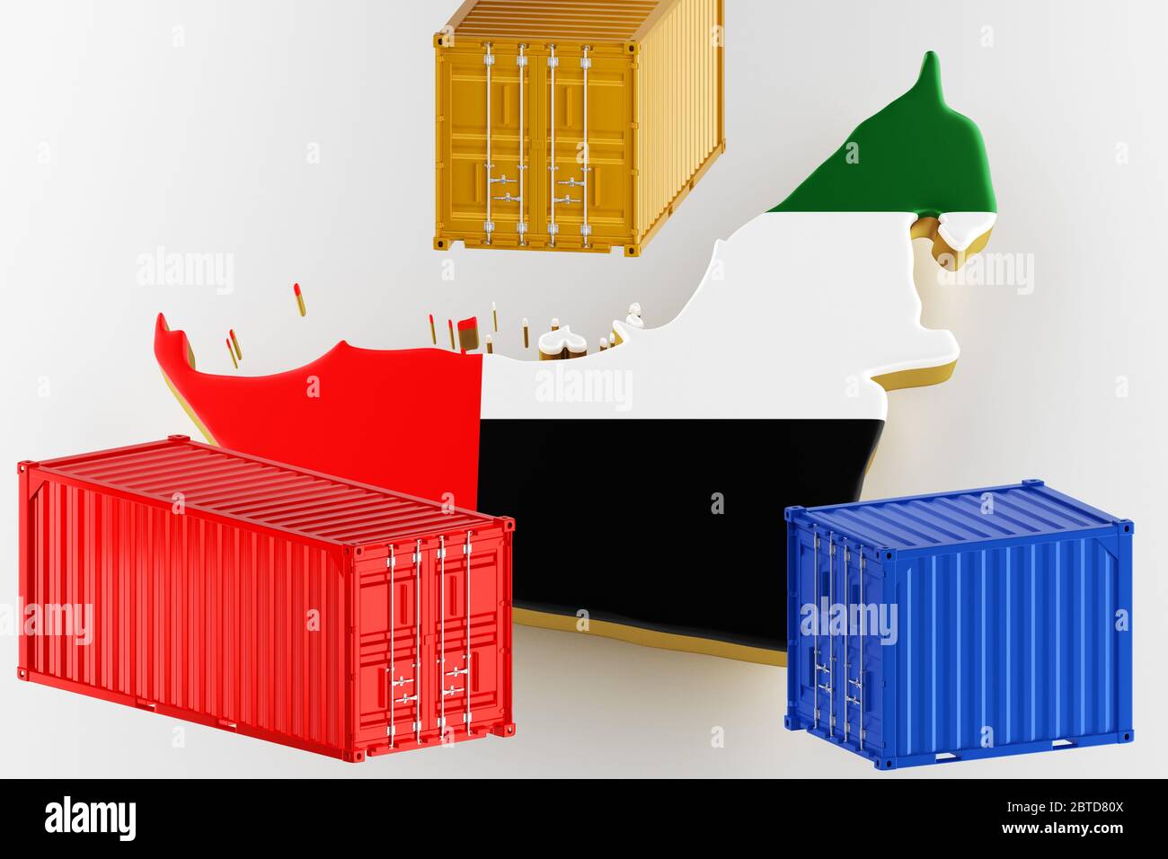 UAE map image with flag. Freight shipping in containers. Export from the country in containers ...