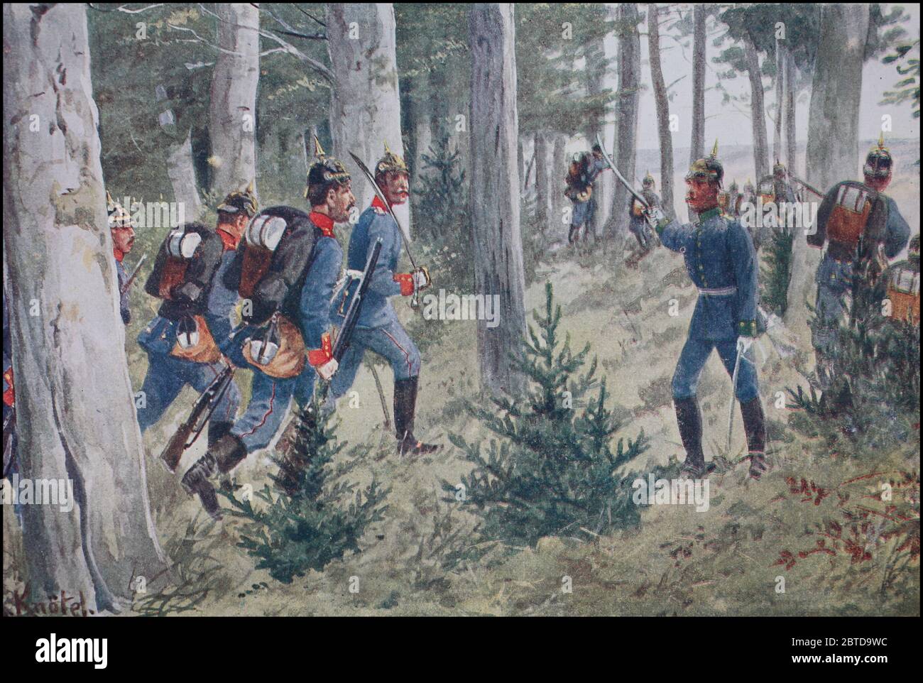 Bavarian Army, Guard, skirmish in forest, Germany, ca 1900 / Bayerns ...