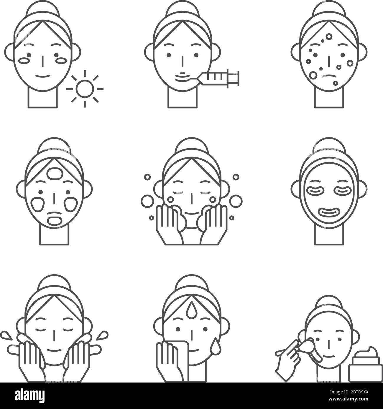 Beauty, cosmetics, skin care concept line icons set. Flat design ...