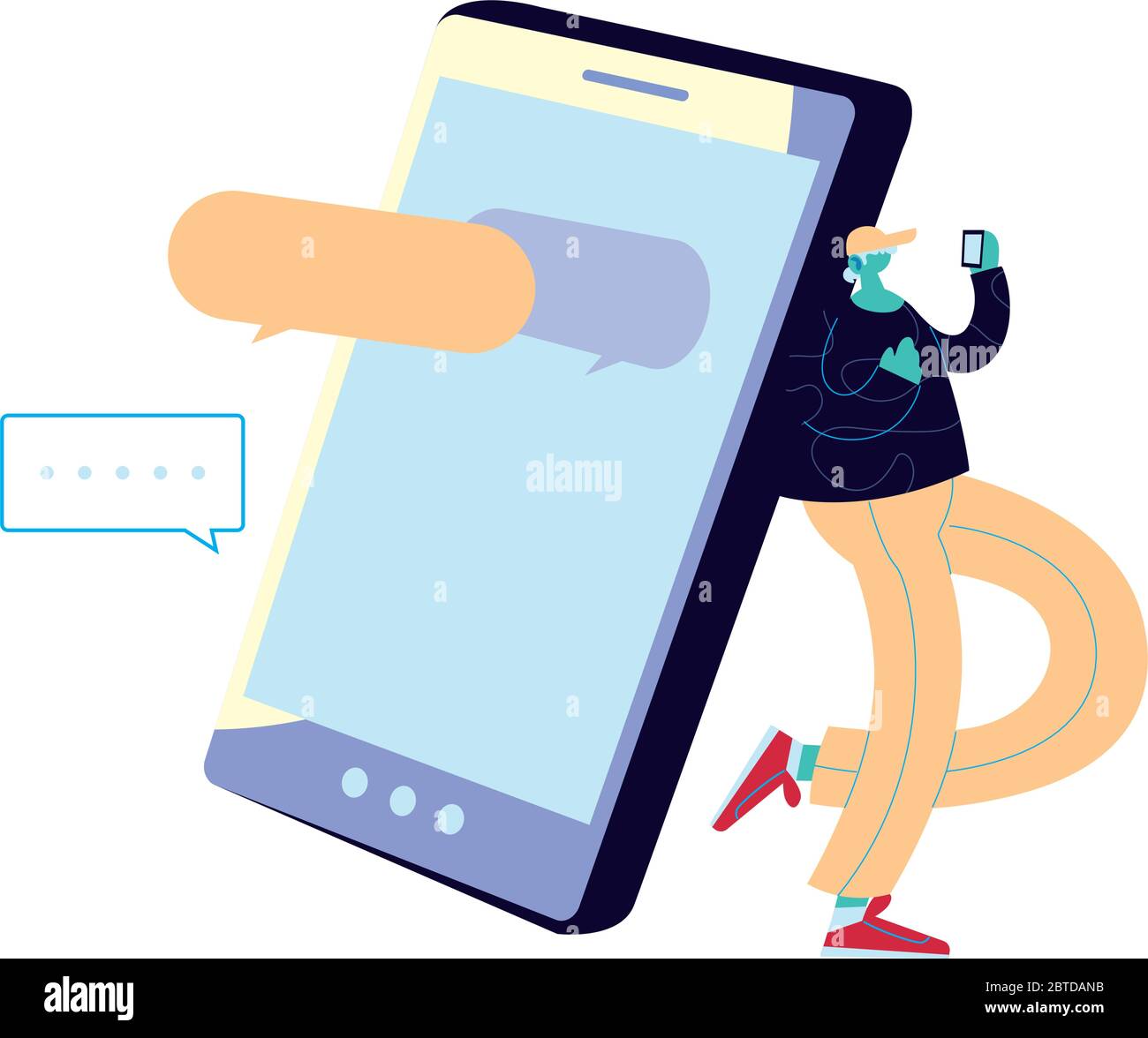 Man cartoon with smartphone chatting and bubbles design, Message chat ...