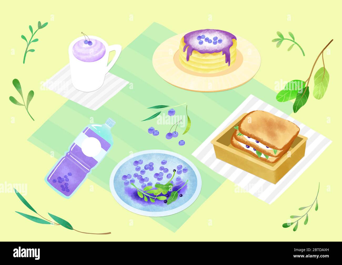 Spring picnic with different food on blanket illustration 008 Stock ...