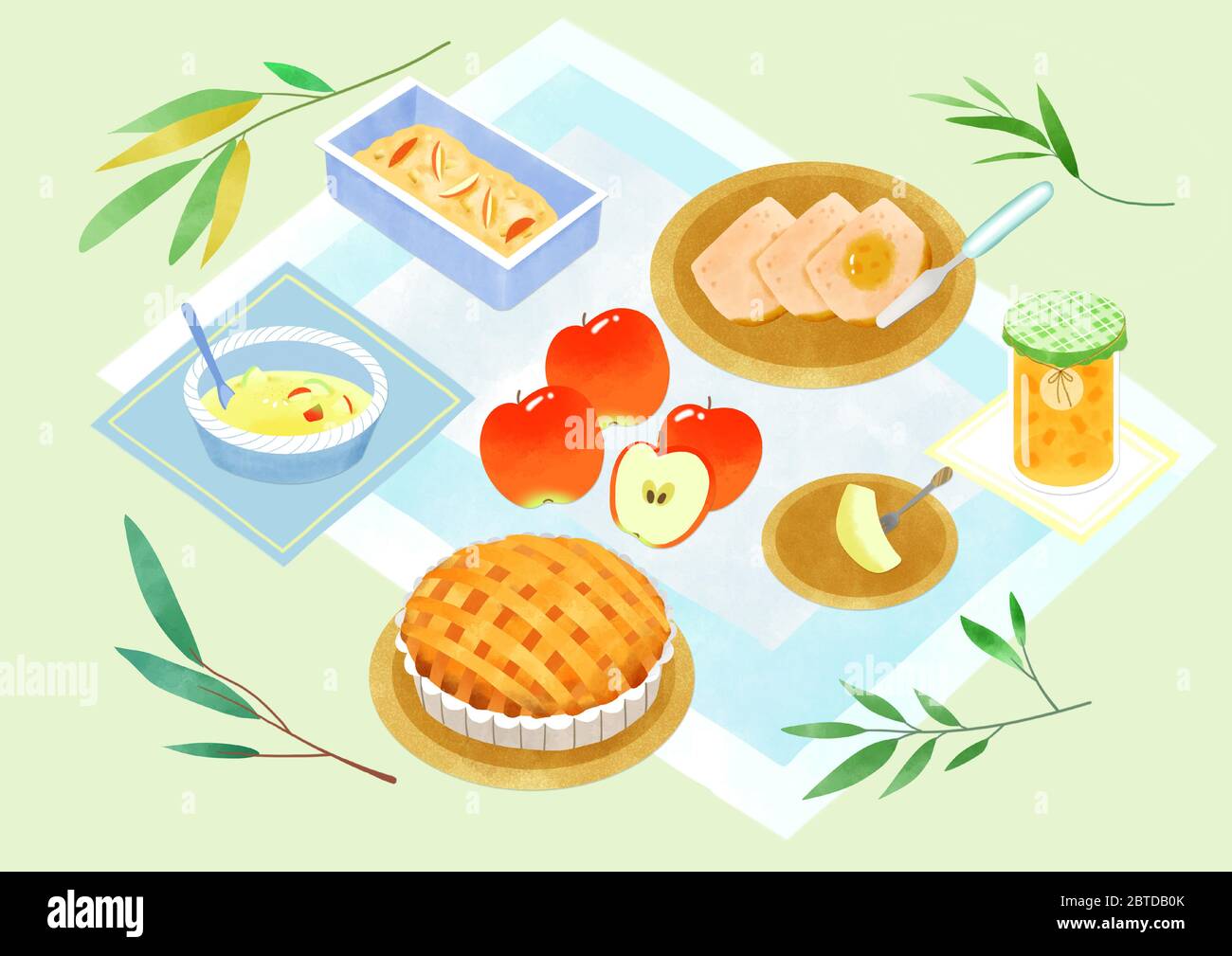 Spring picnic with different food on blanket illustration 011 Stock ...