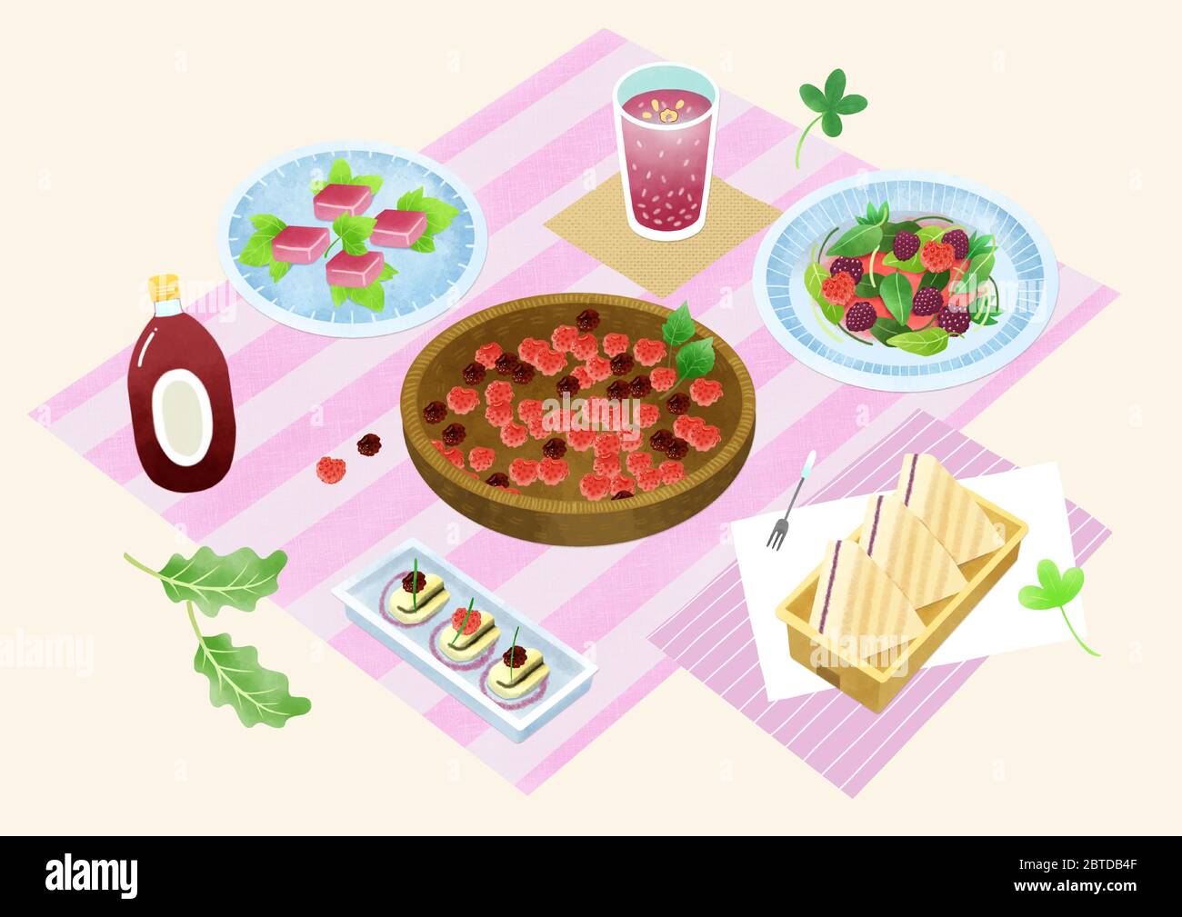 Spring picnic with different food on blanket illustration 019 Stock ...