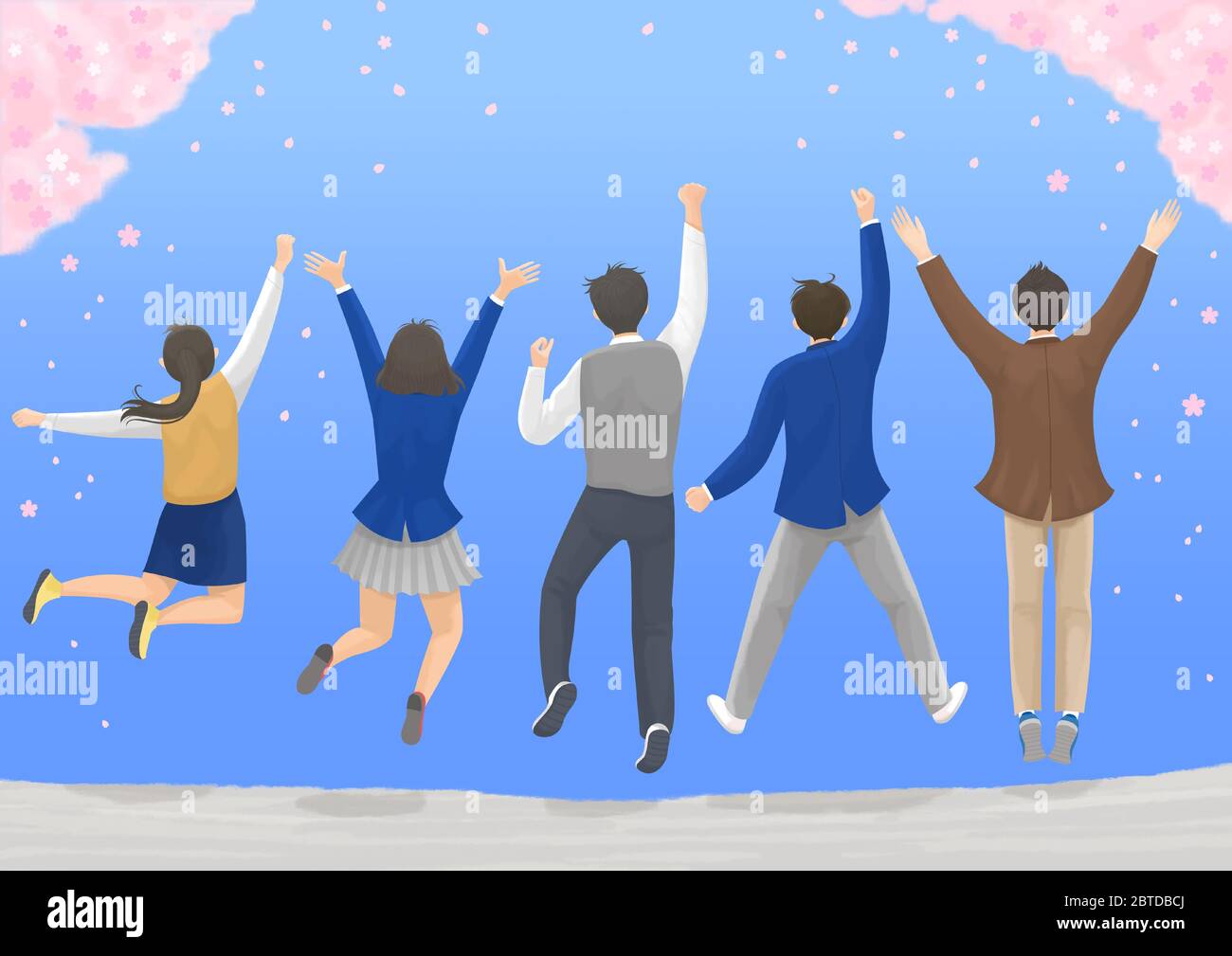Start a new life concept, happy group of people from the back ...