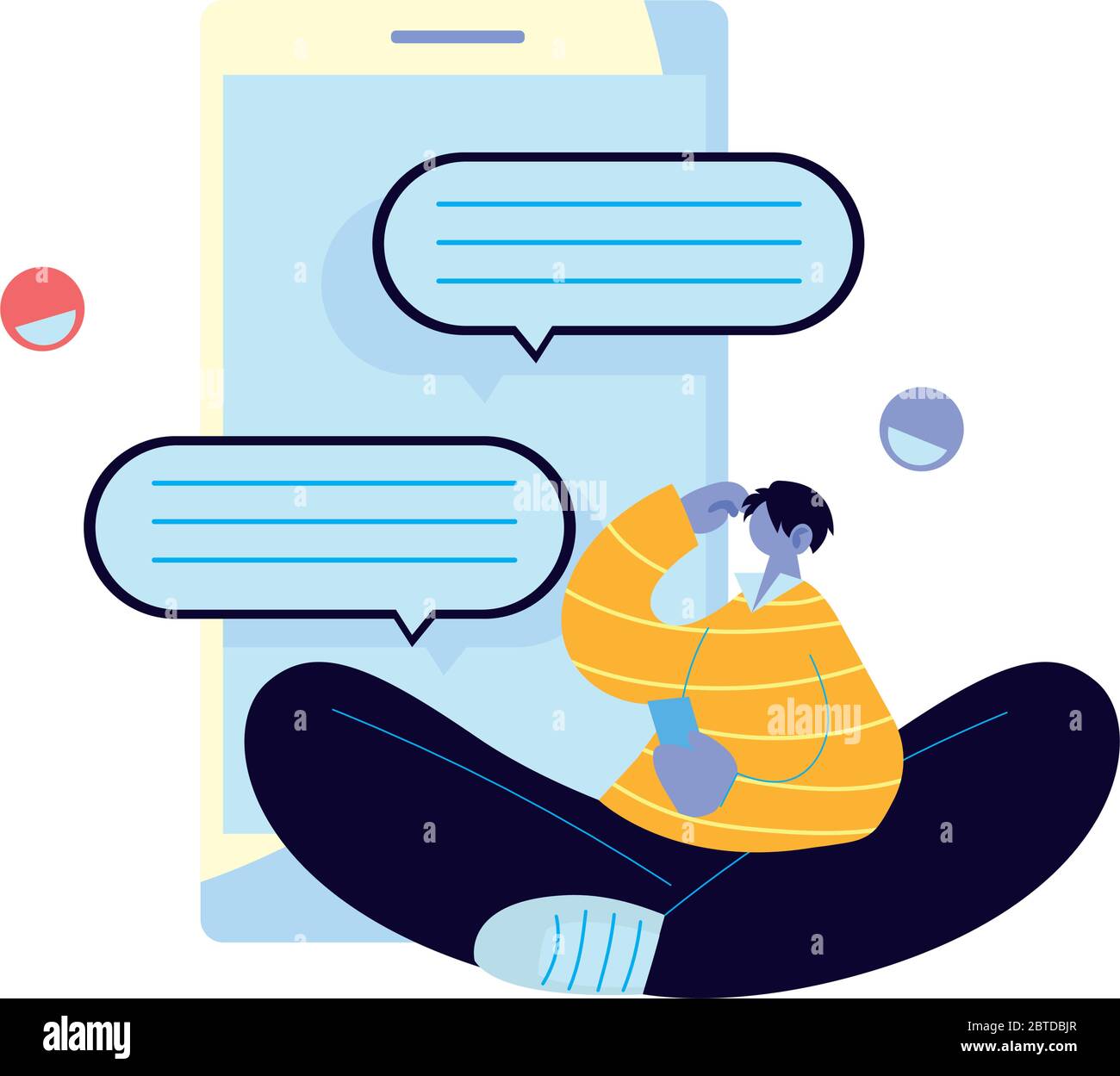 Man cartoon with smartphone chatting and bubbles design, Message chat ...