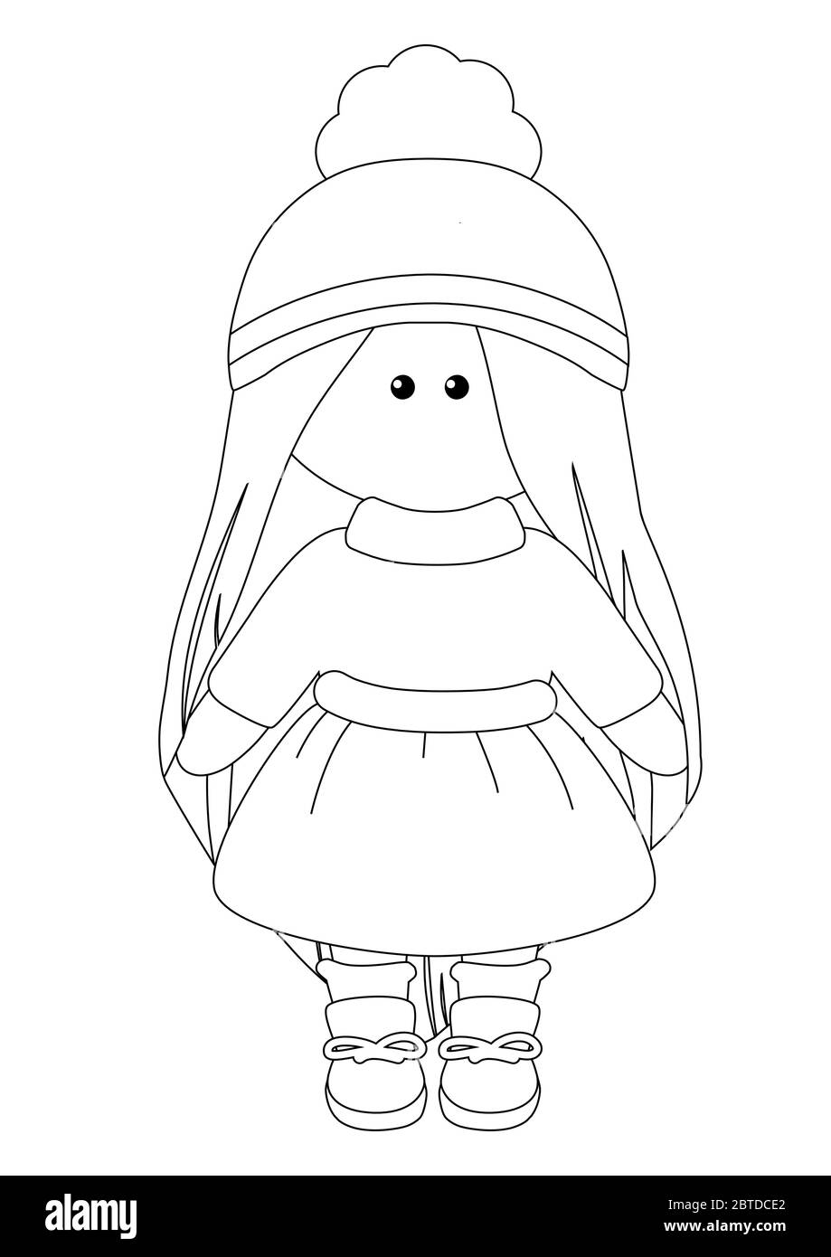 Coloring book or cartoon vector Illustration of beautiful doll for ...