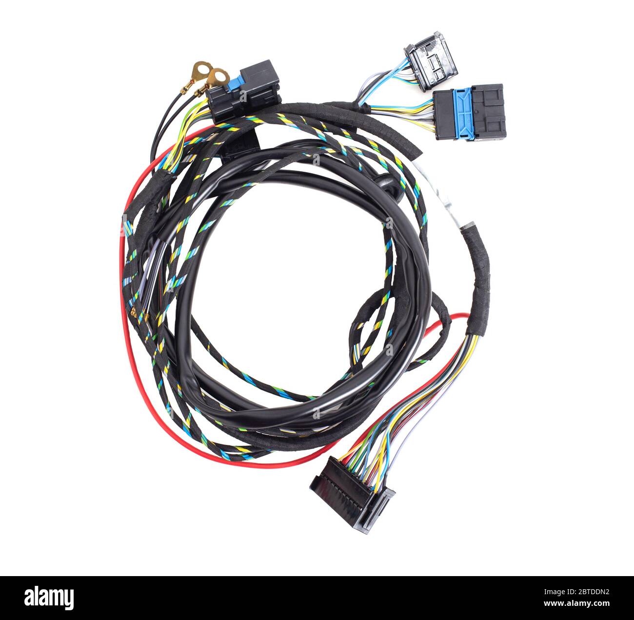 Car wiring with adapters and connectors on a white background, isolate ...