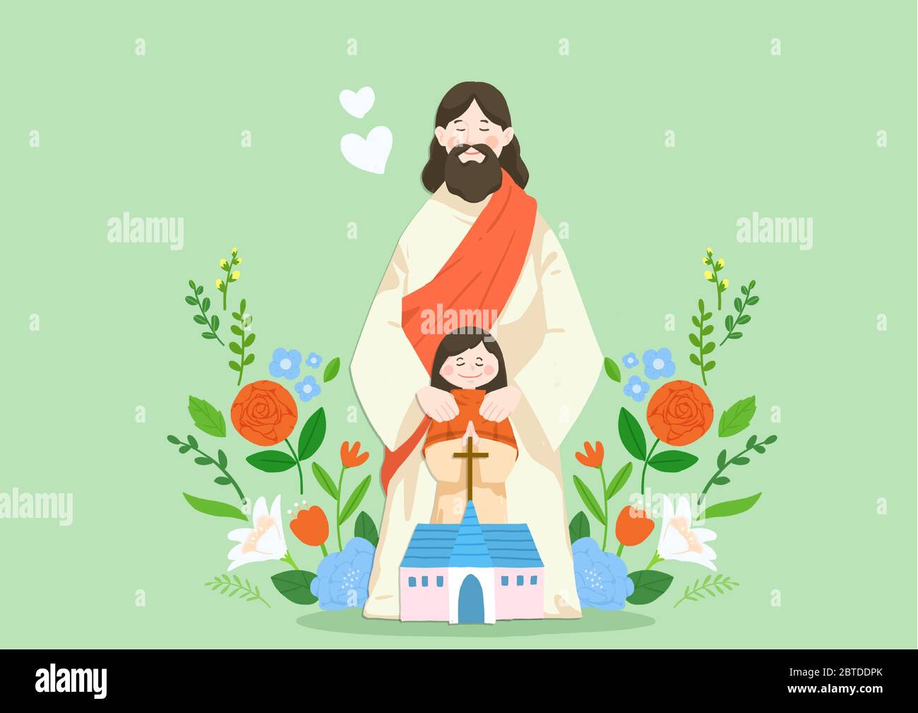 Catholic religion concept, Jesus with people cartoon christian ...