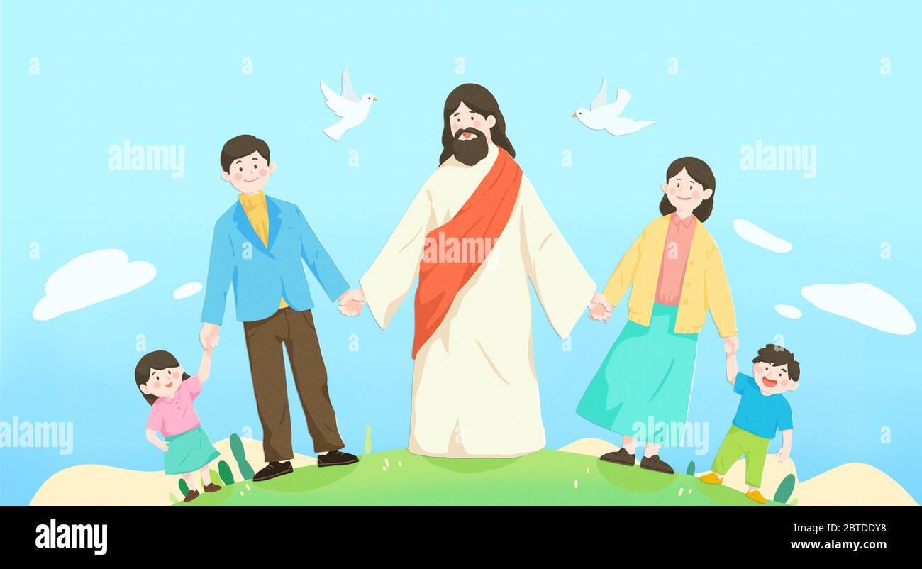 Catholic religion concept, Jesus with people cartoon christian ...