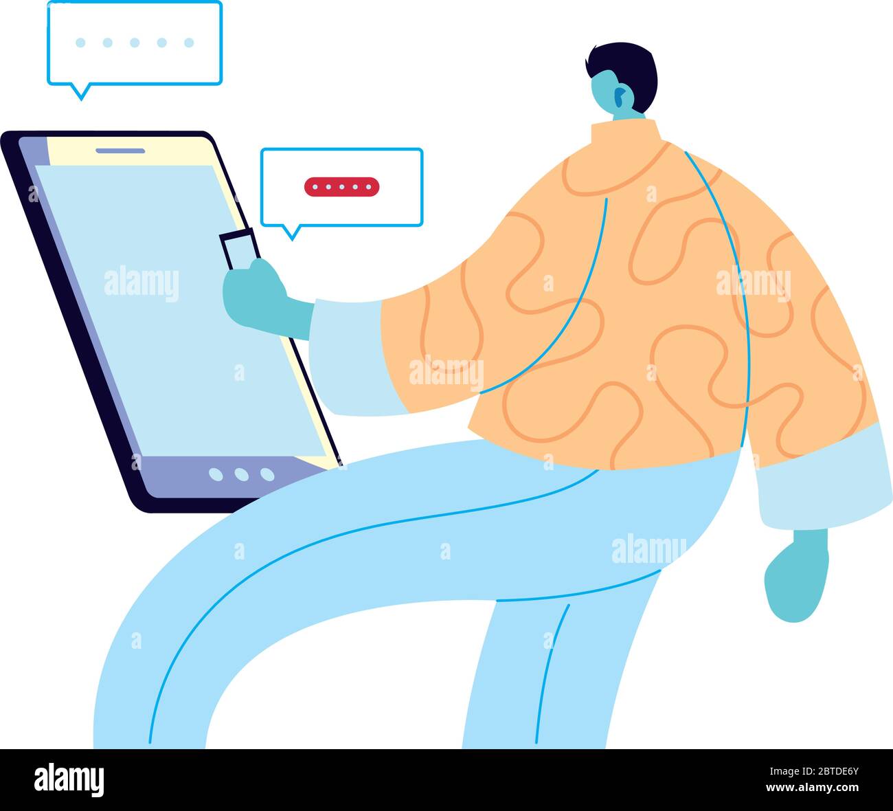 Man cartoon with smartphone chatting and bubbles design, Message chat ...