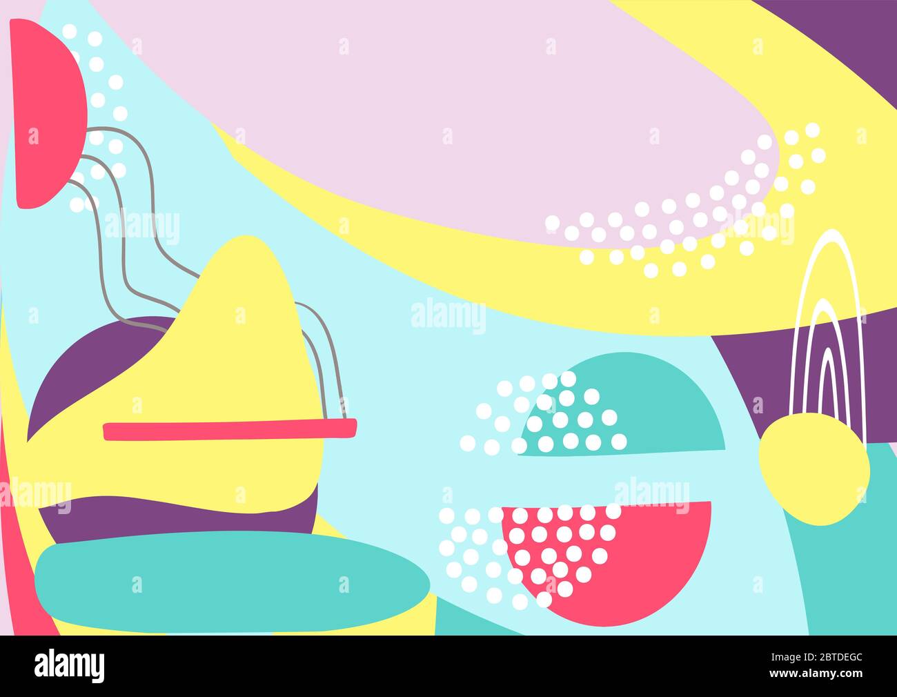 Fun hand drawn colorful shapes, doodle objects and lines, dots collage ...