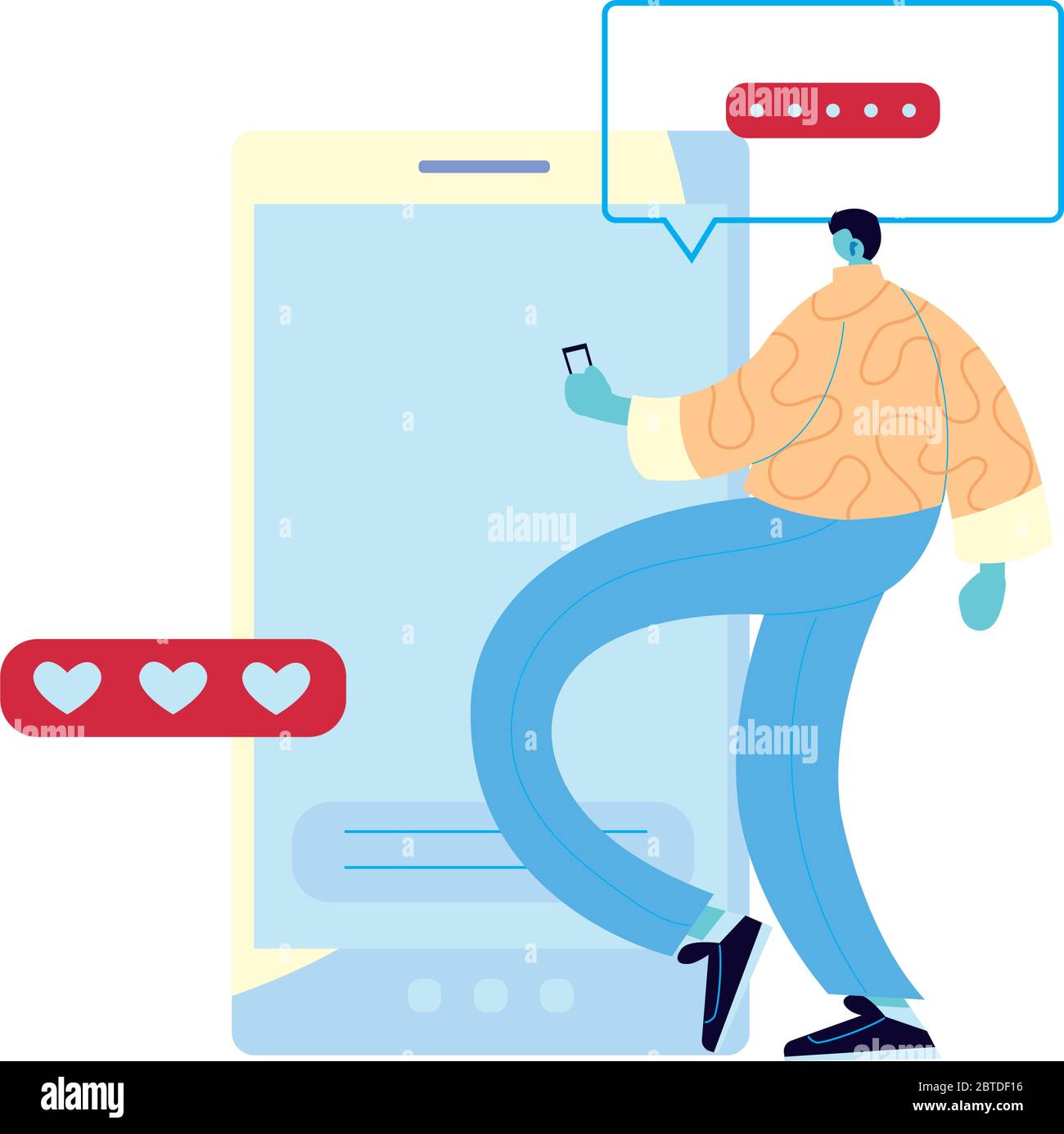 Man cartoon with smartphone chatting and bubbles design, Message chat ...