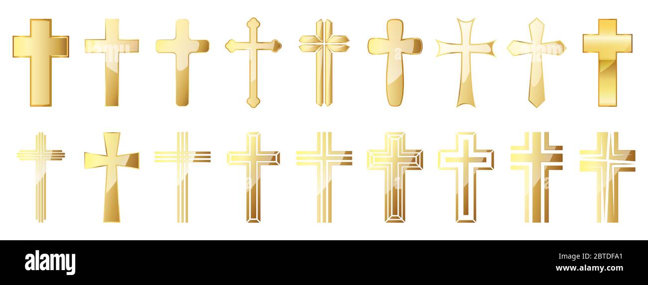 Christian Cross icons set. Gold christian cross icon isolated. Vector ...