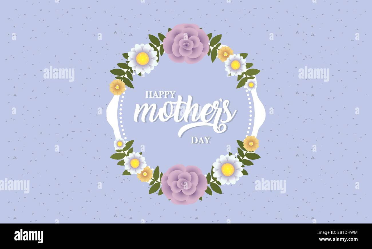 happy mothers day card with floral circular frame Stock Vector Image ...