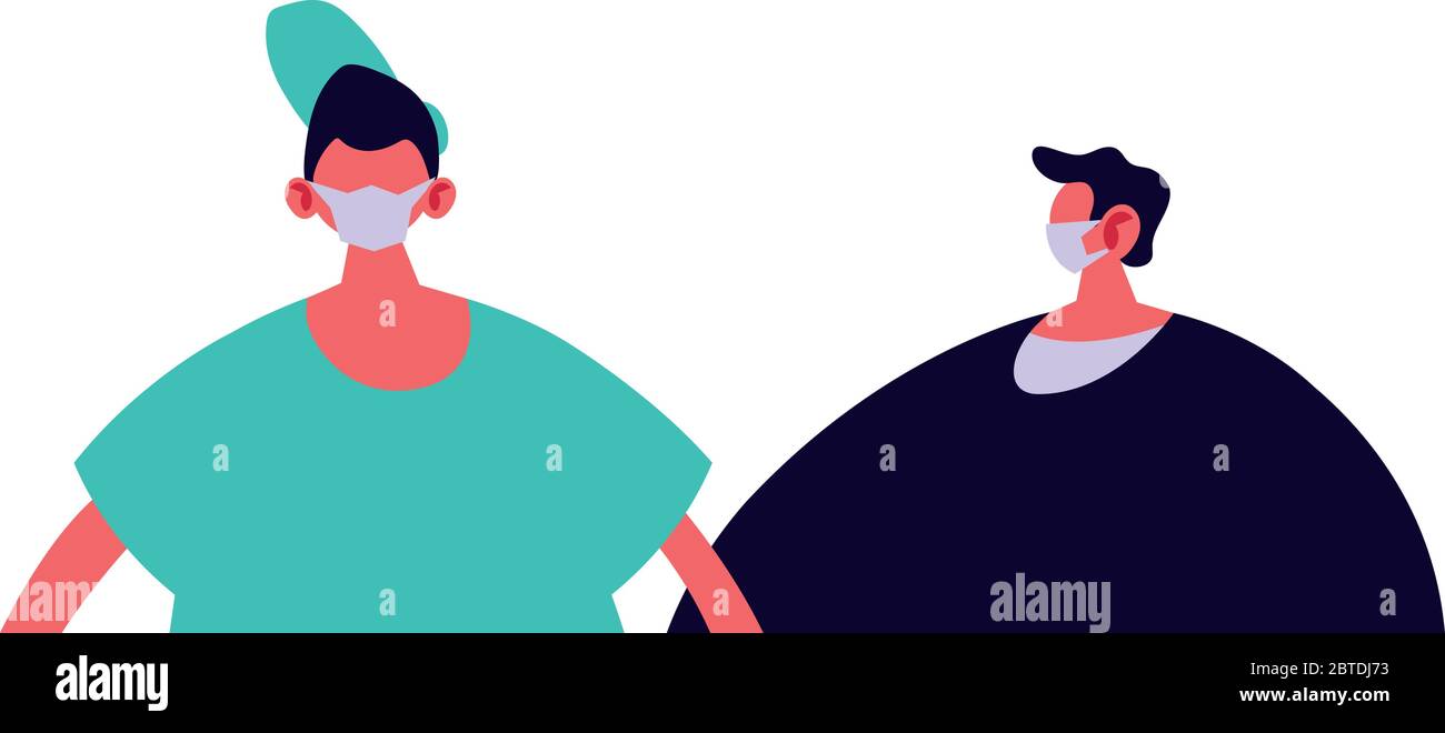 Urban men cartoons with masks and casual cloth design of Medical care ...