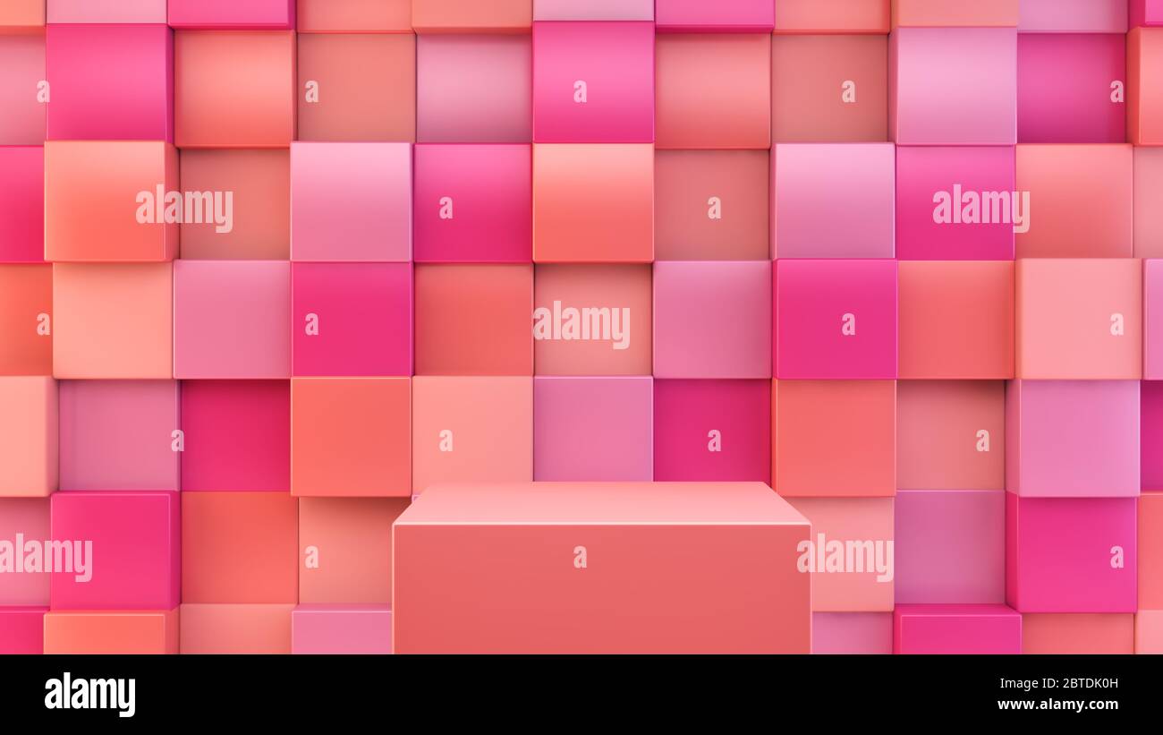 Orange square platform with cubes wall background 3d rendering Stock ...