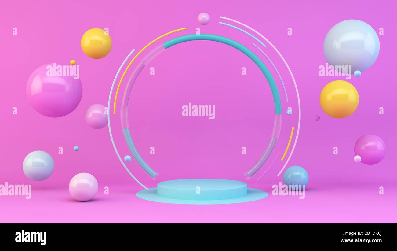 Blue platform with colorful spheres background 3d rendering Stock Photo ...