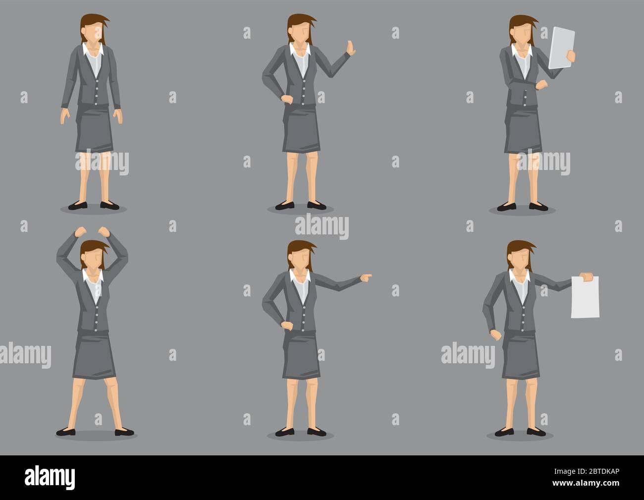 Set of six vector illustration of cartoon career woman executive in ...