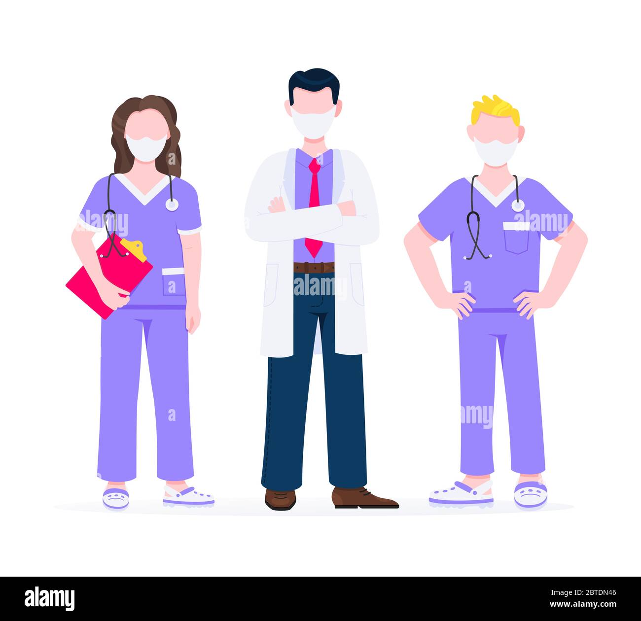 Successful team of medical employee doctors with face masks vector ...