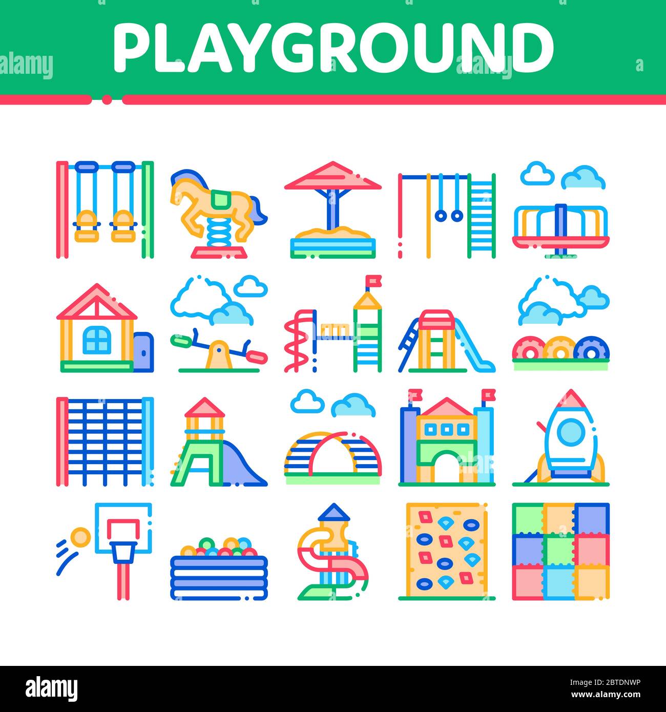 Playground Children Collection Icons Set Vector Stock Vector Image ...