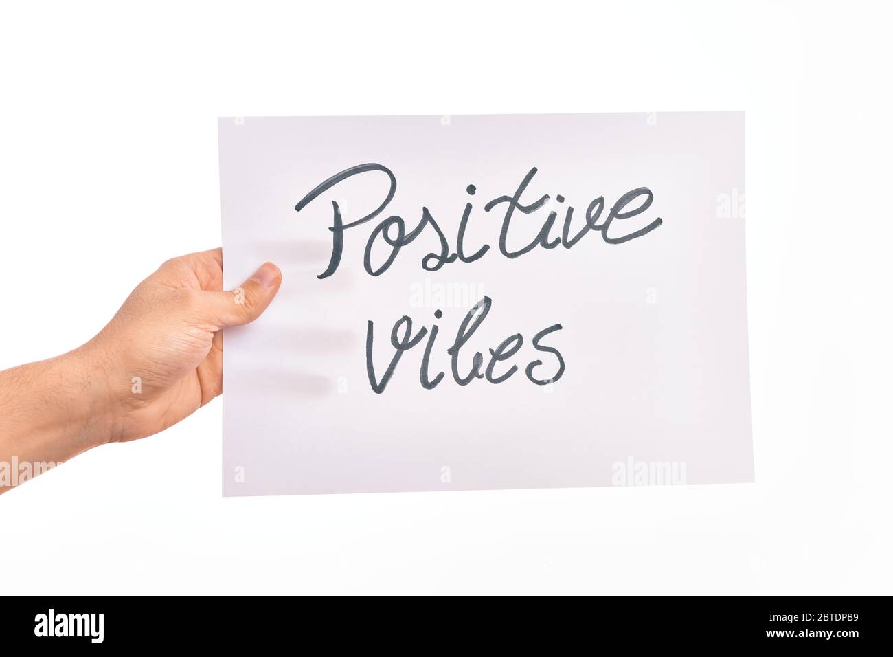 Cardboard banner with POSITIVE VIBES text over isolated white ...