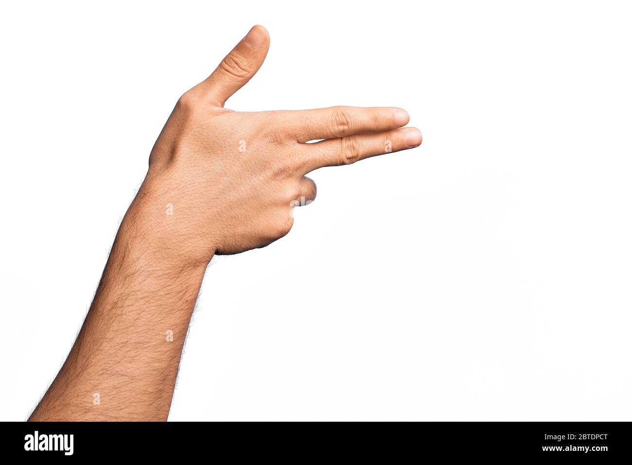 Hand of caucasian young man showing fingers over isolated white ...