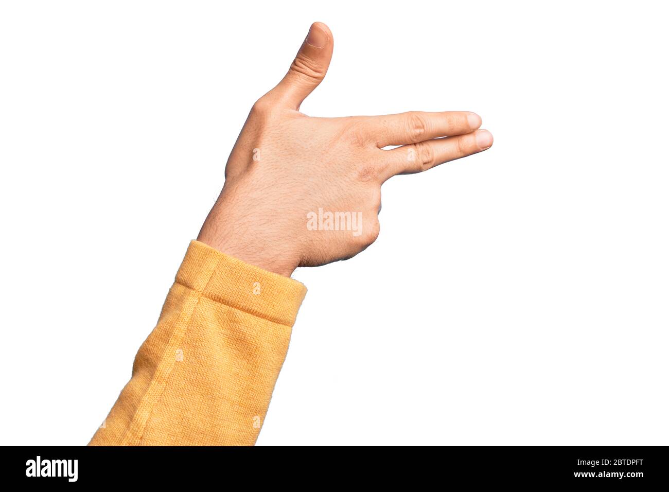 Hand of caucasian young man showing fingers over isolated white ...