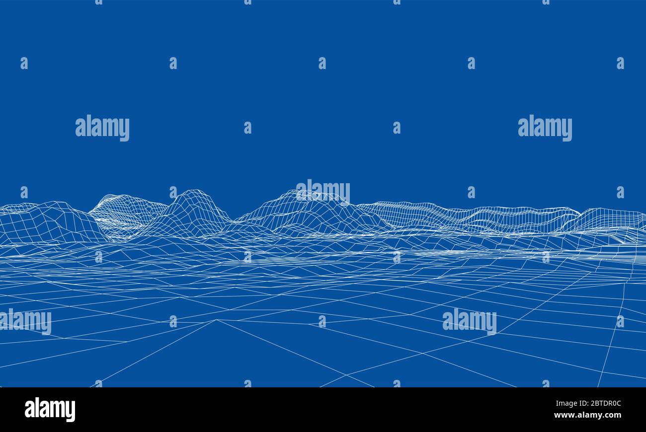 Abstract 3d wire-frame landscape. Blueprint style Stock Vector Image ...