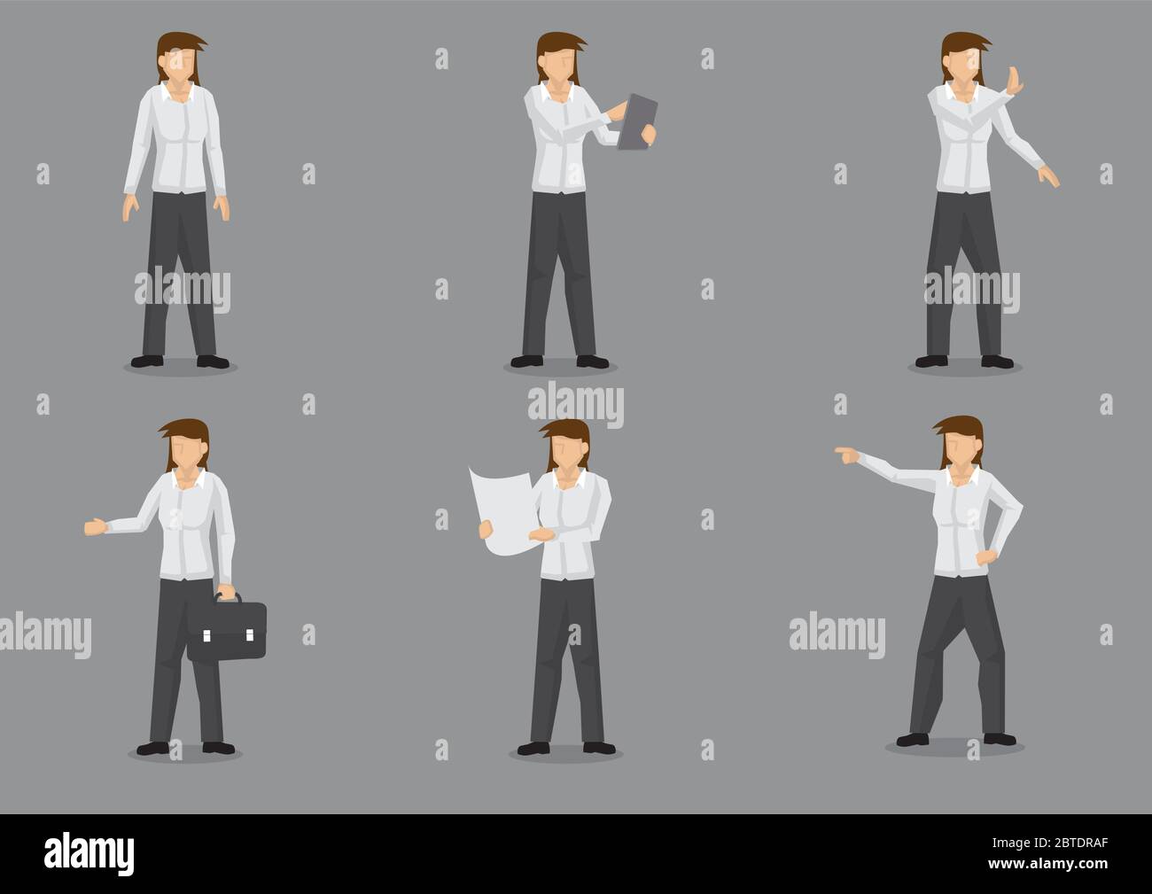 Set of six vector illustrations of female business professional in ...