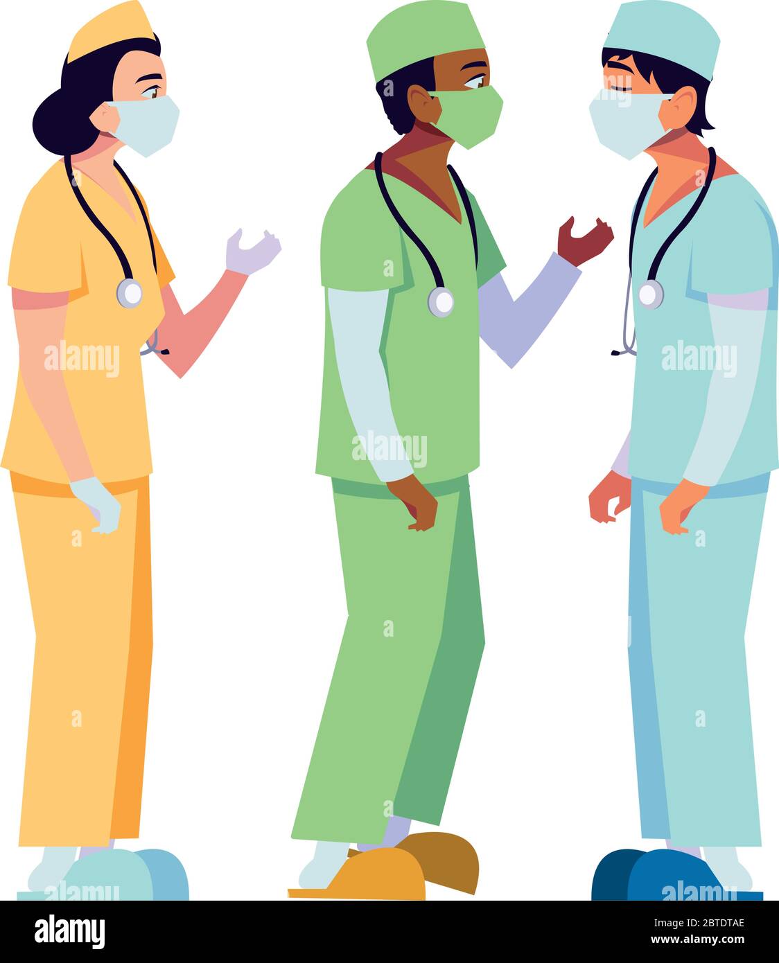 female and male doctors with uniforms and masks design of Medical care ...
